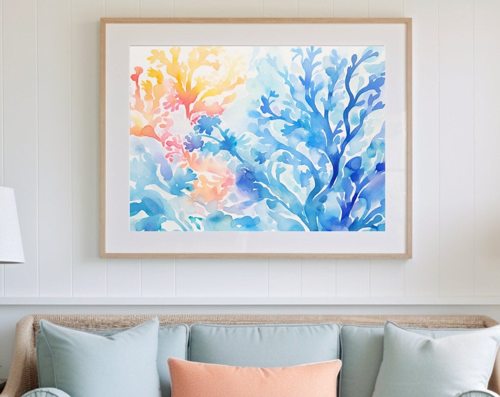 Nautical Watercolor Painting Vibrant Abstract Ocean Life Art Print Cool ...