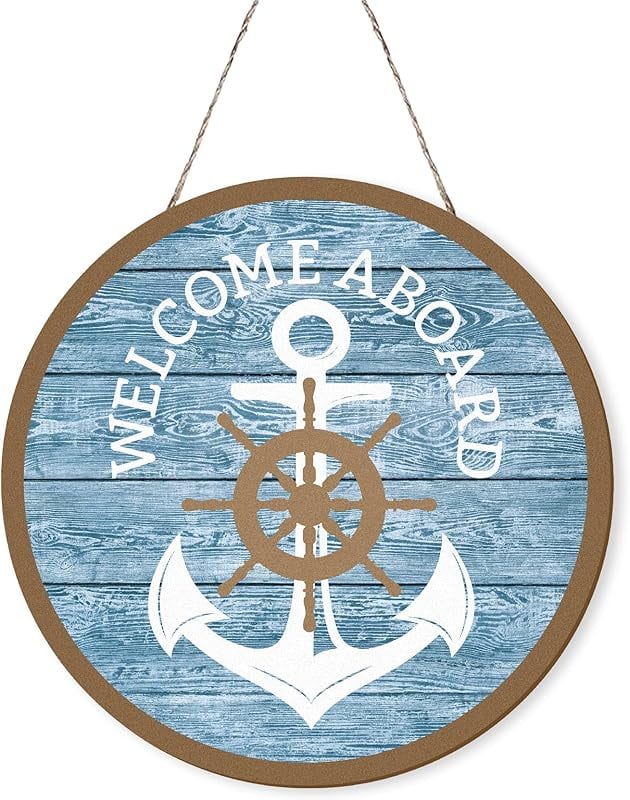 Nautical Welcome Aboard Anchor Sign Decor, Cruise Ocean Round Front ...