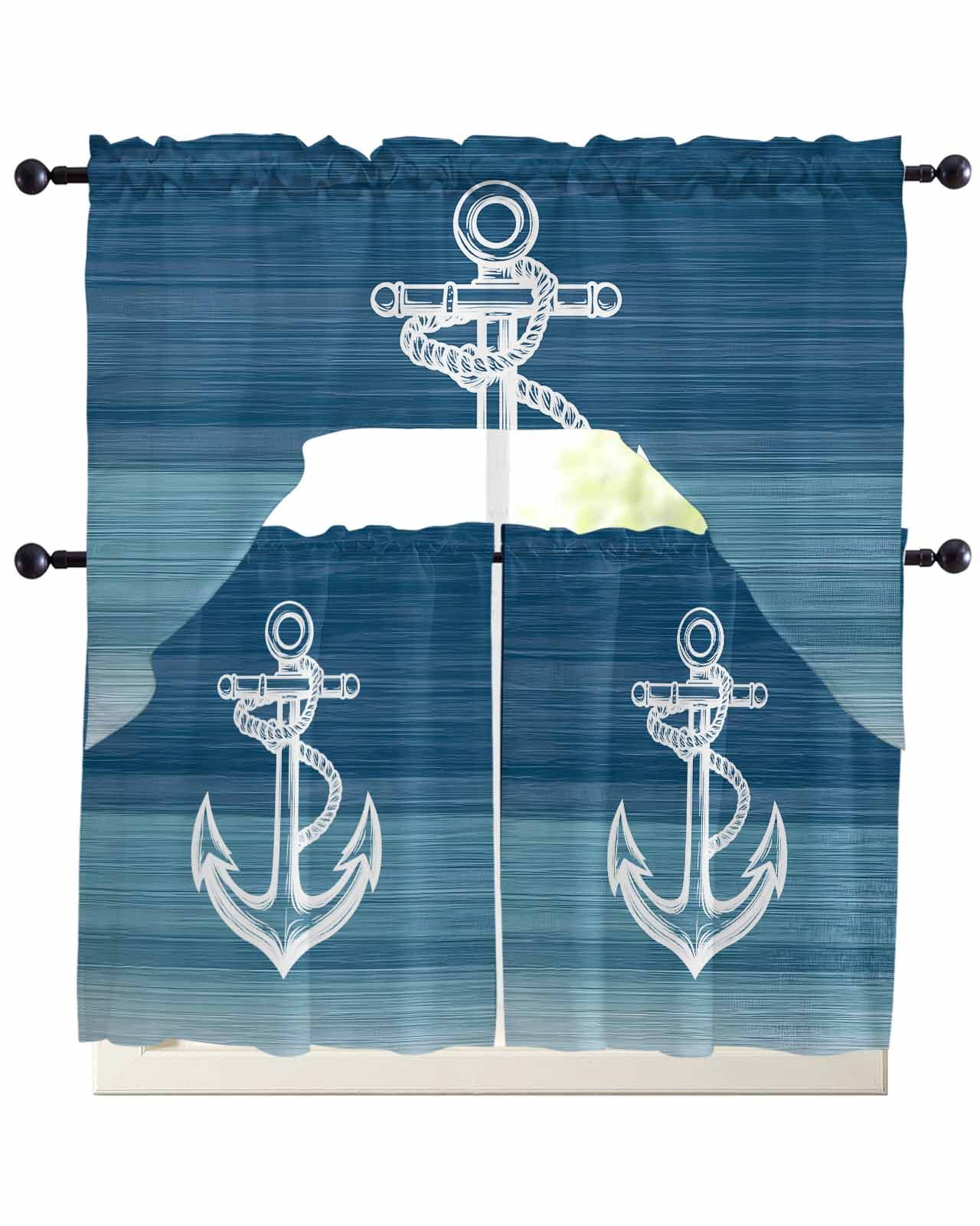 Nautical White Anchor Kitchen Curtains Swag Valance and Tier Curtains ...