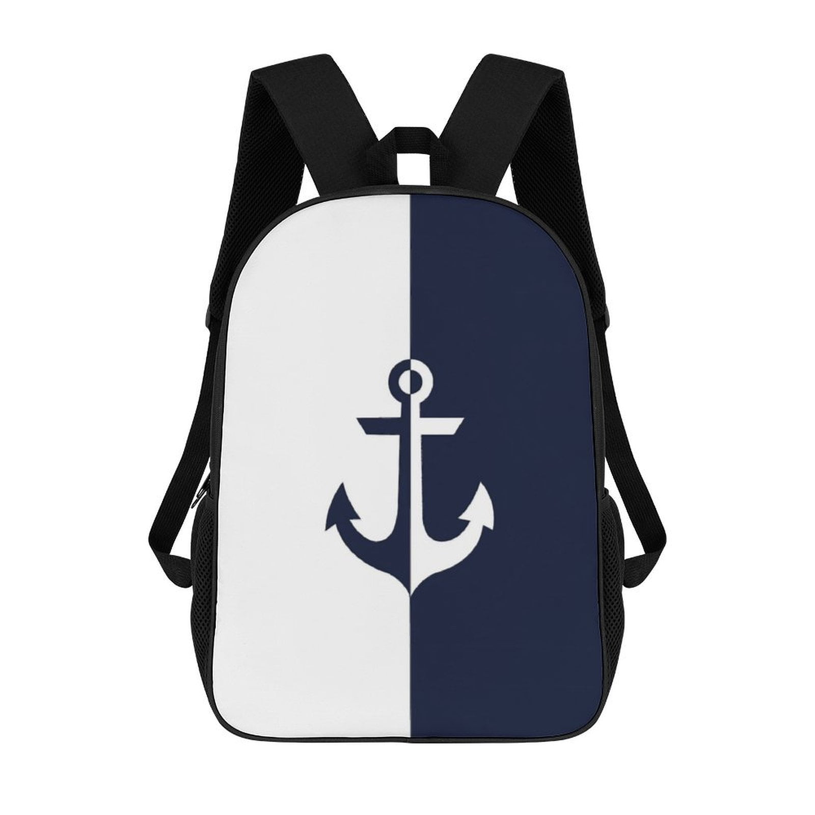 Nautical White And Navy Blue Anchor 17in Backpack 3D Print Student ...