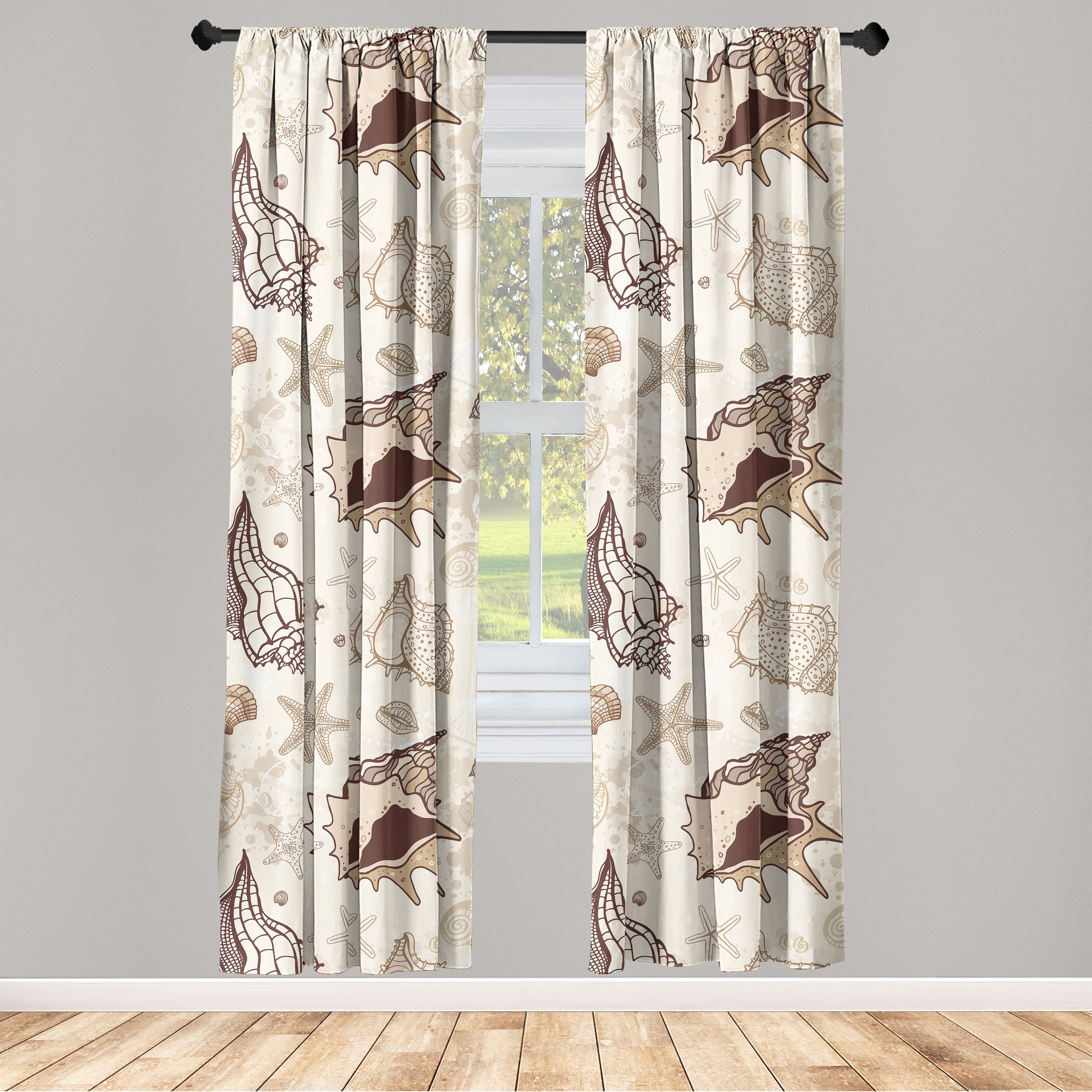 Nautical Window Curtains, Beach Vibe Seashell and Starfish Pattern on ...