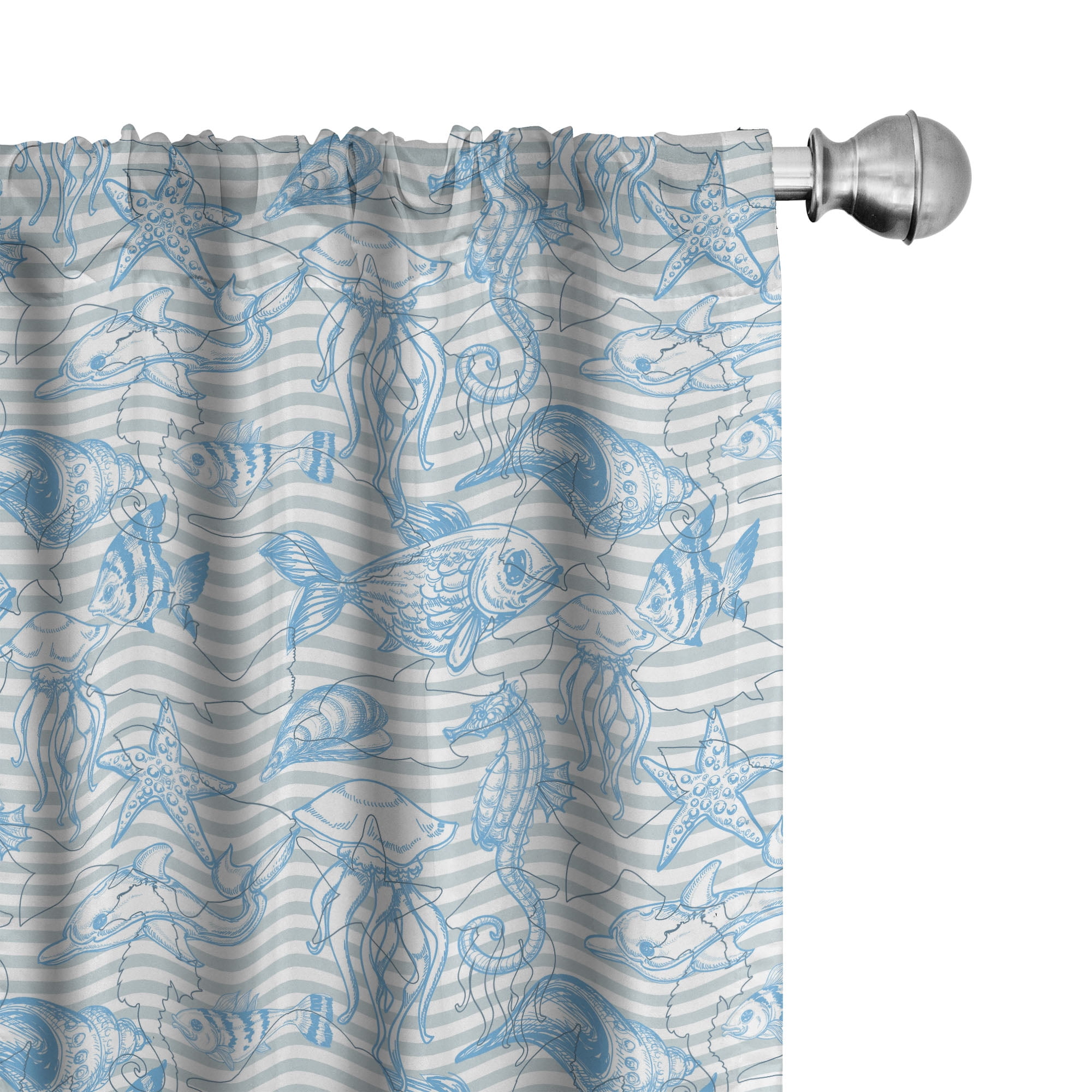 Nautical Window Curtains, Design Underwater Creatures Seahorse Fish ...