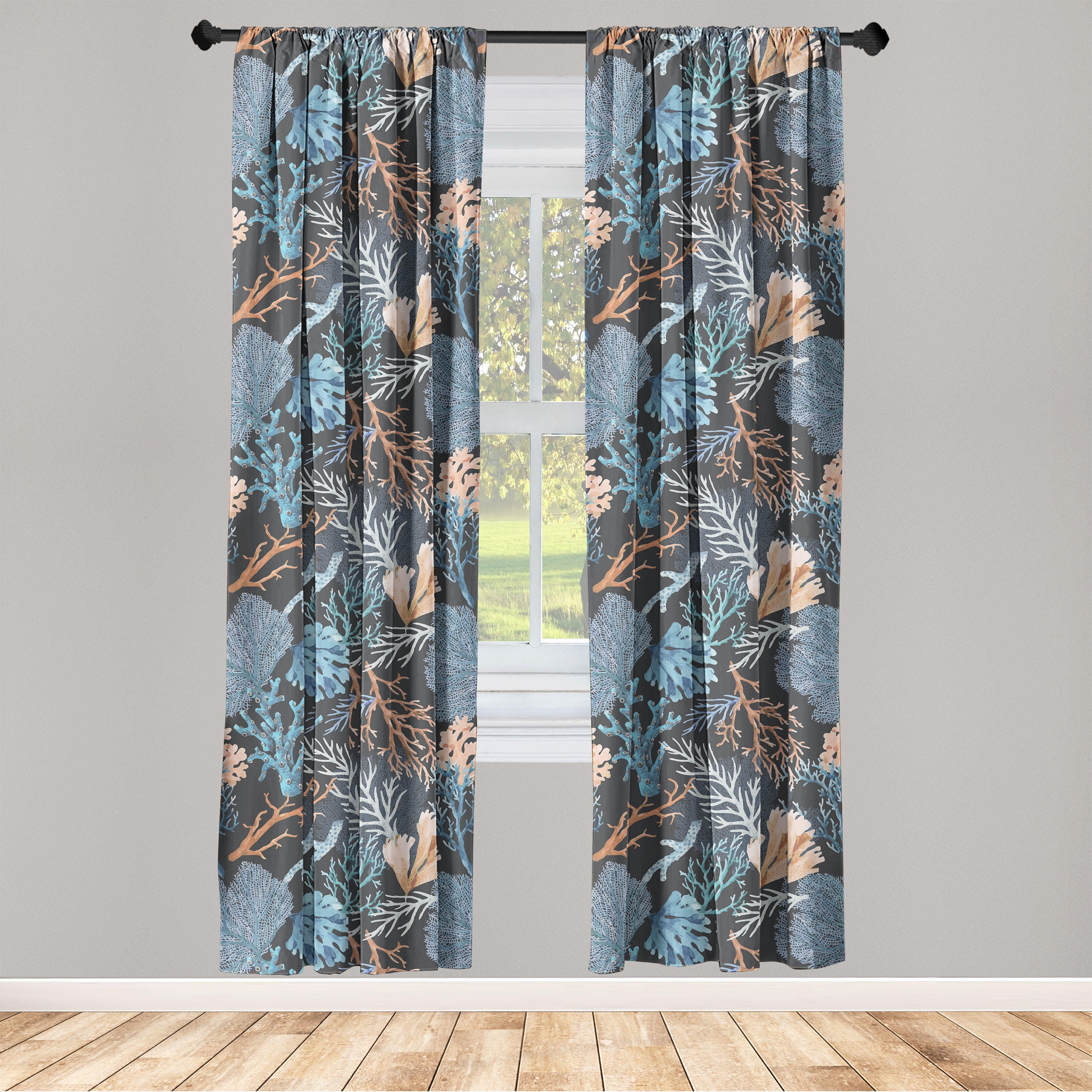 Nautical Window Curtains, Retro Style Colorful Repetitive Corals ...