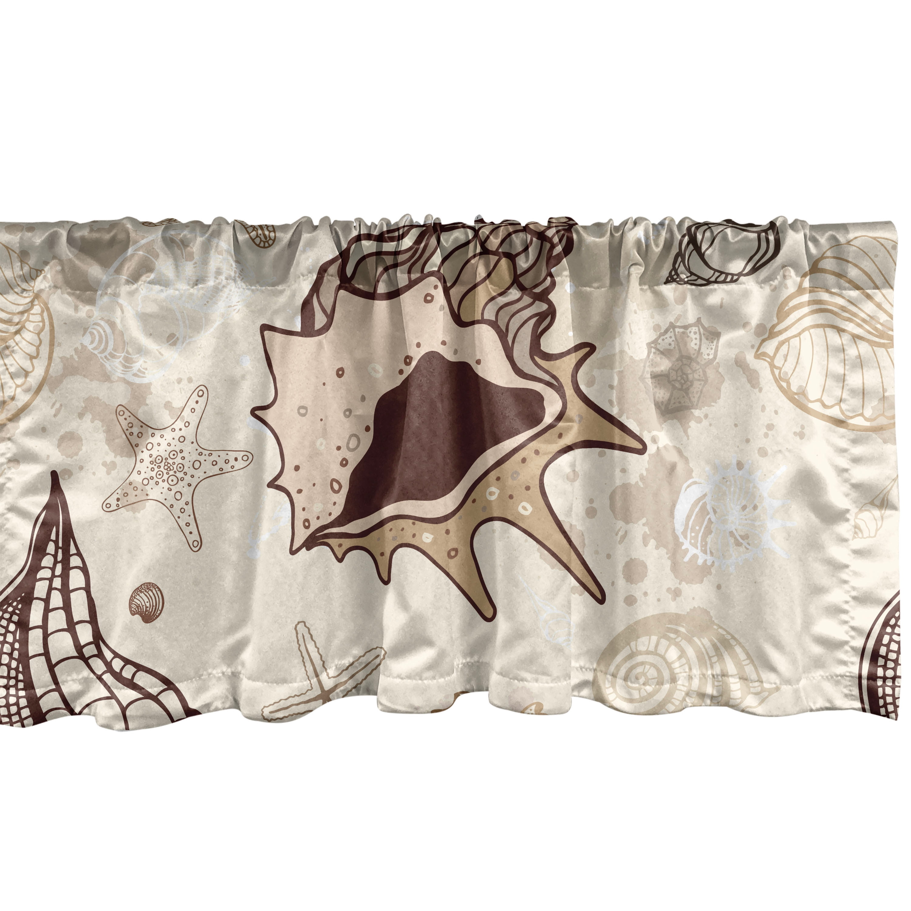 Nautical Window Valance, Beach Vibe Seashell and Starfish Pattern on Cream Boho Backdrop Print ...