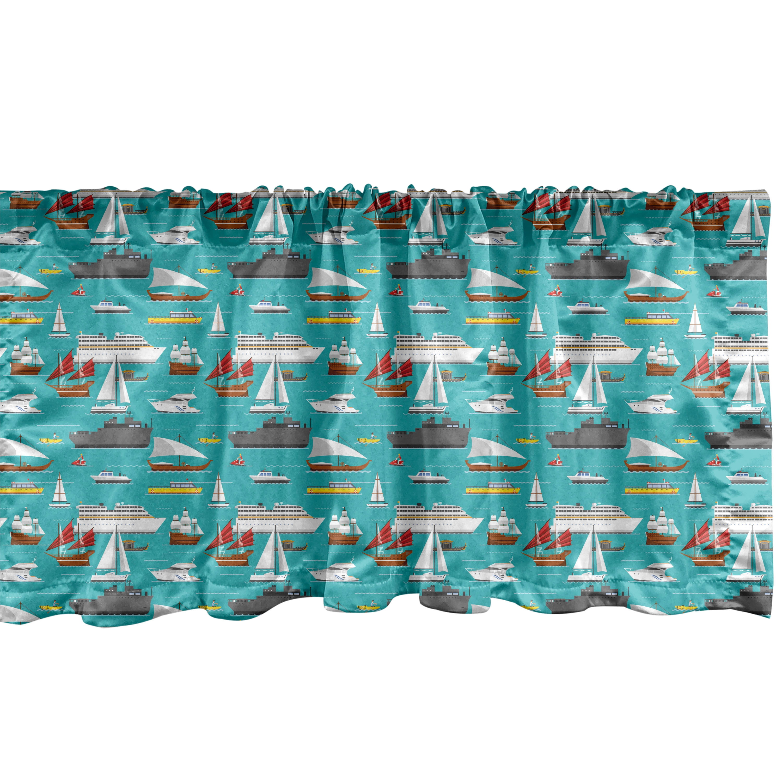 Ambesonne Nautical Valance Pack of 2, Sea Transportation Items, 42"X12 ...