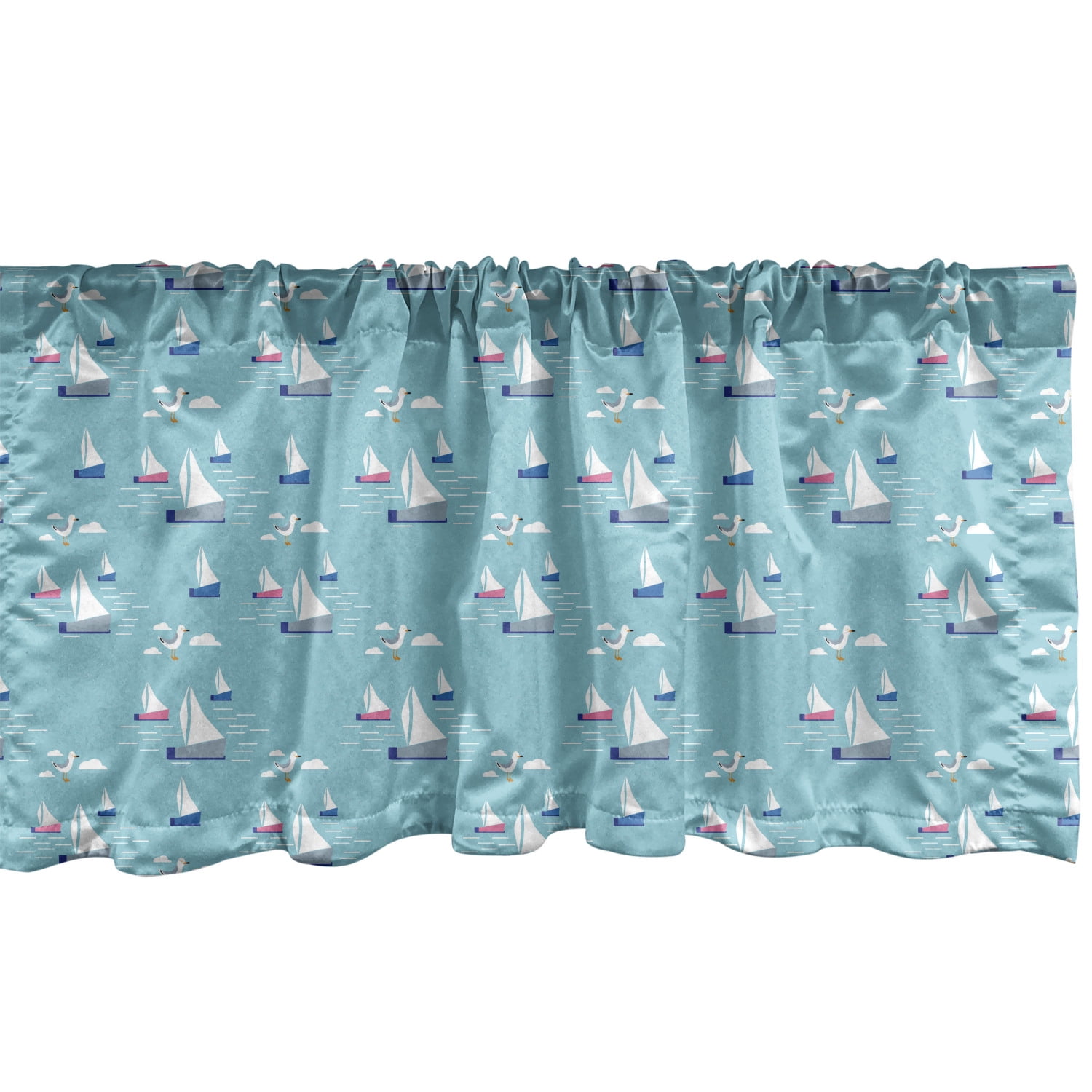 Ambesonne Nautical Valance Pack of 2, Sea Yachts Floating Waves, 54"X12 ...