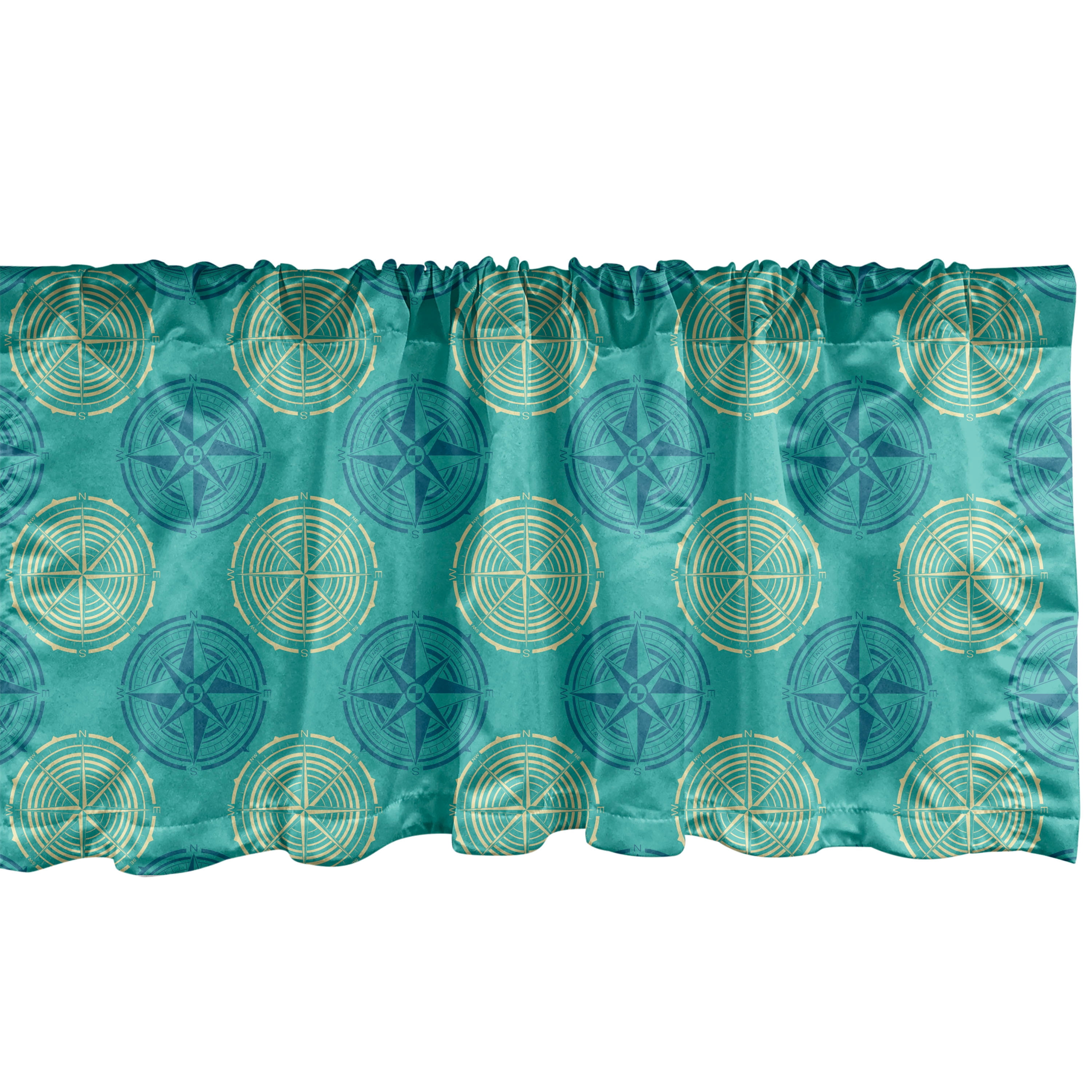 Nautical Window Valance, Seascape Element Compass Repeating Marine ...