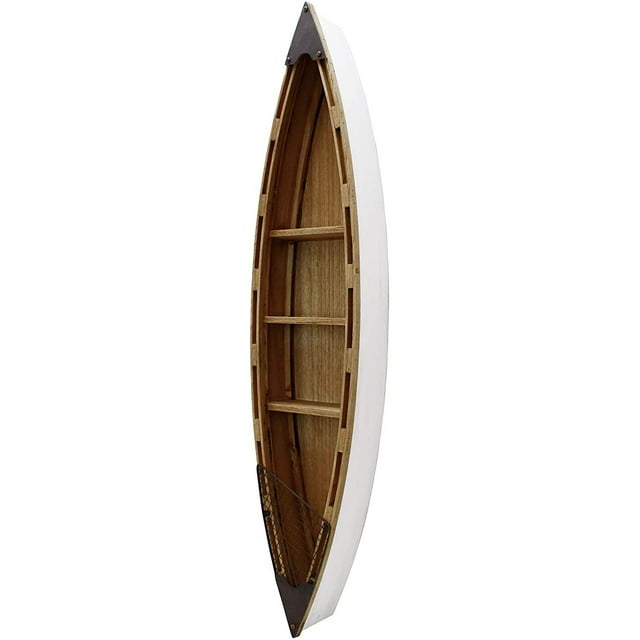 Nautical Wooden Boat Shelf with Storage, Solid Wood Row Boat, Coastal ...