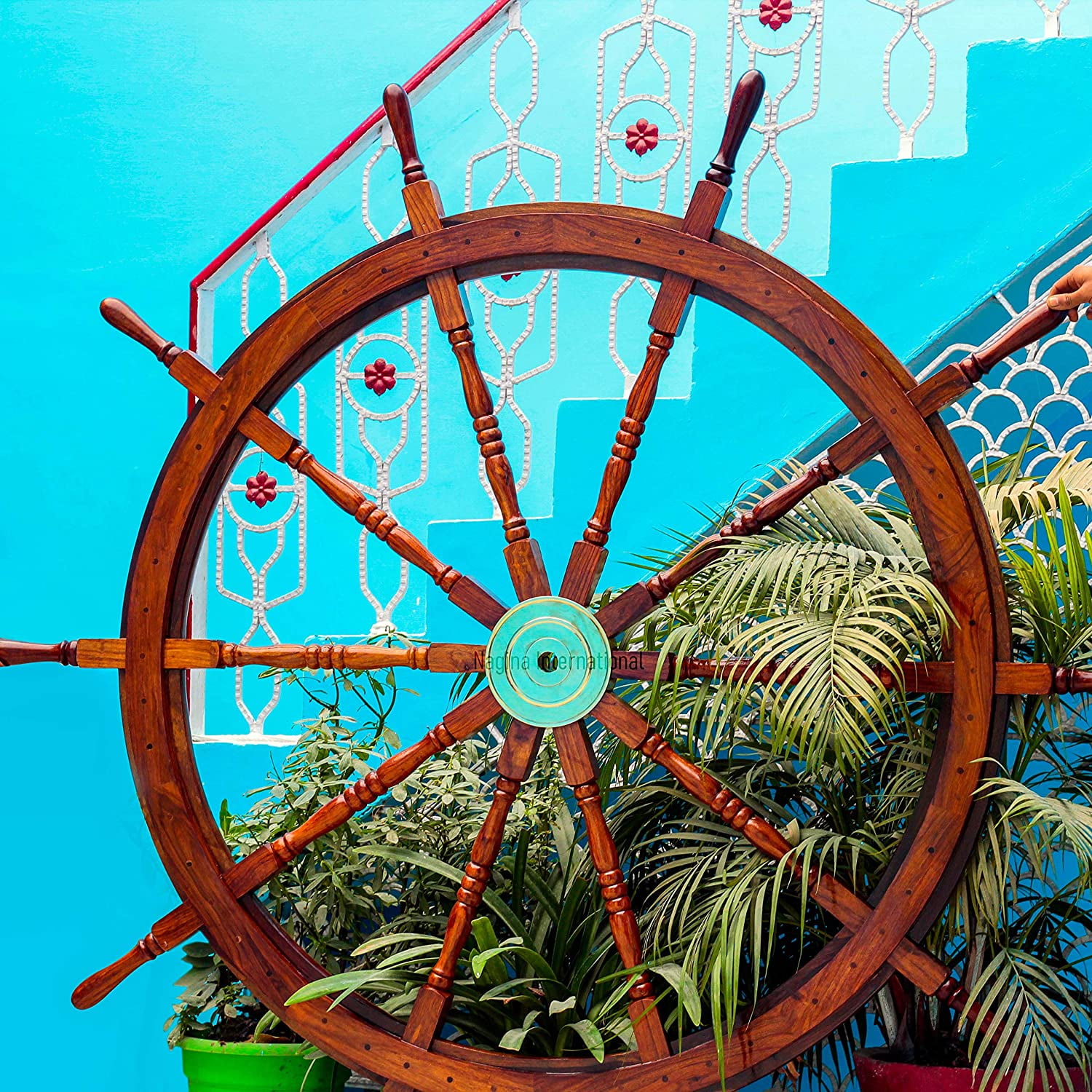 Nautical Wooden Ship Wheel 72" - Maritime Nautical Ship Boat Steering ...