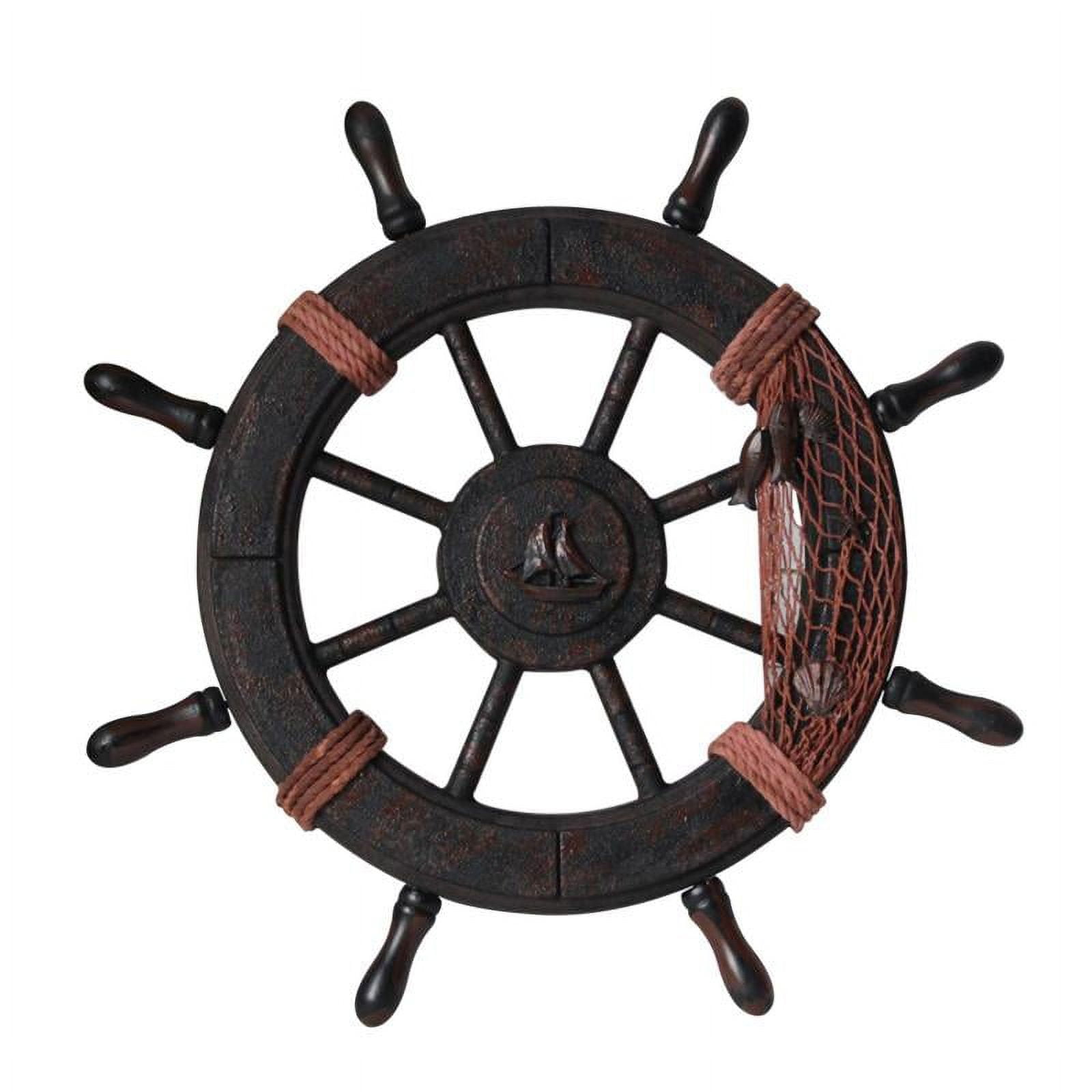 Nautical Wooden Ship Wheel Decoration, Beach Wooden Boat Ship Steering ...