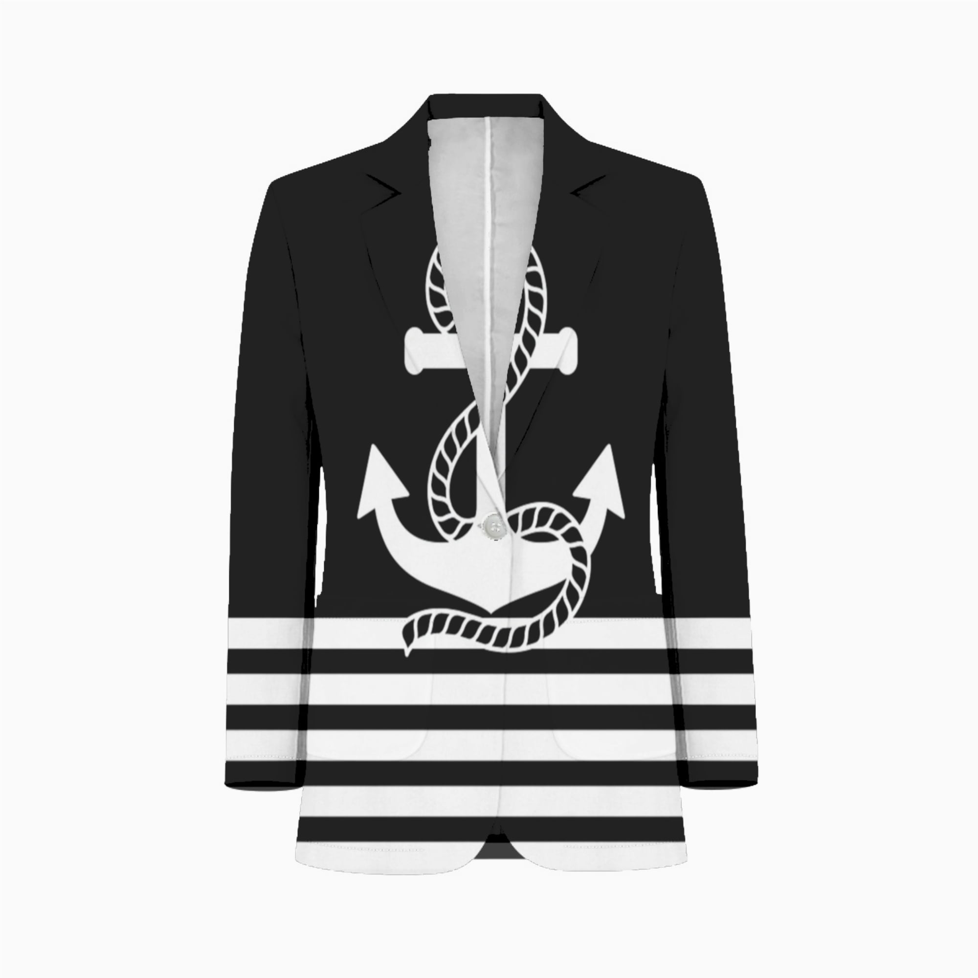 Nautical black white stripes and black white anchors Mens Suits Shawl ...