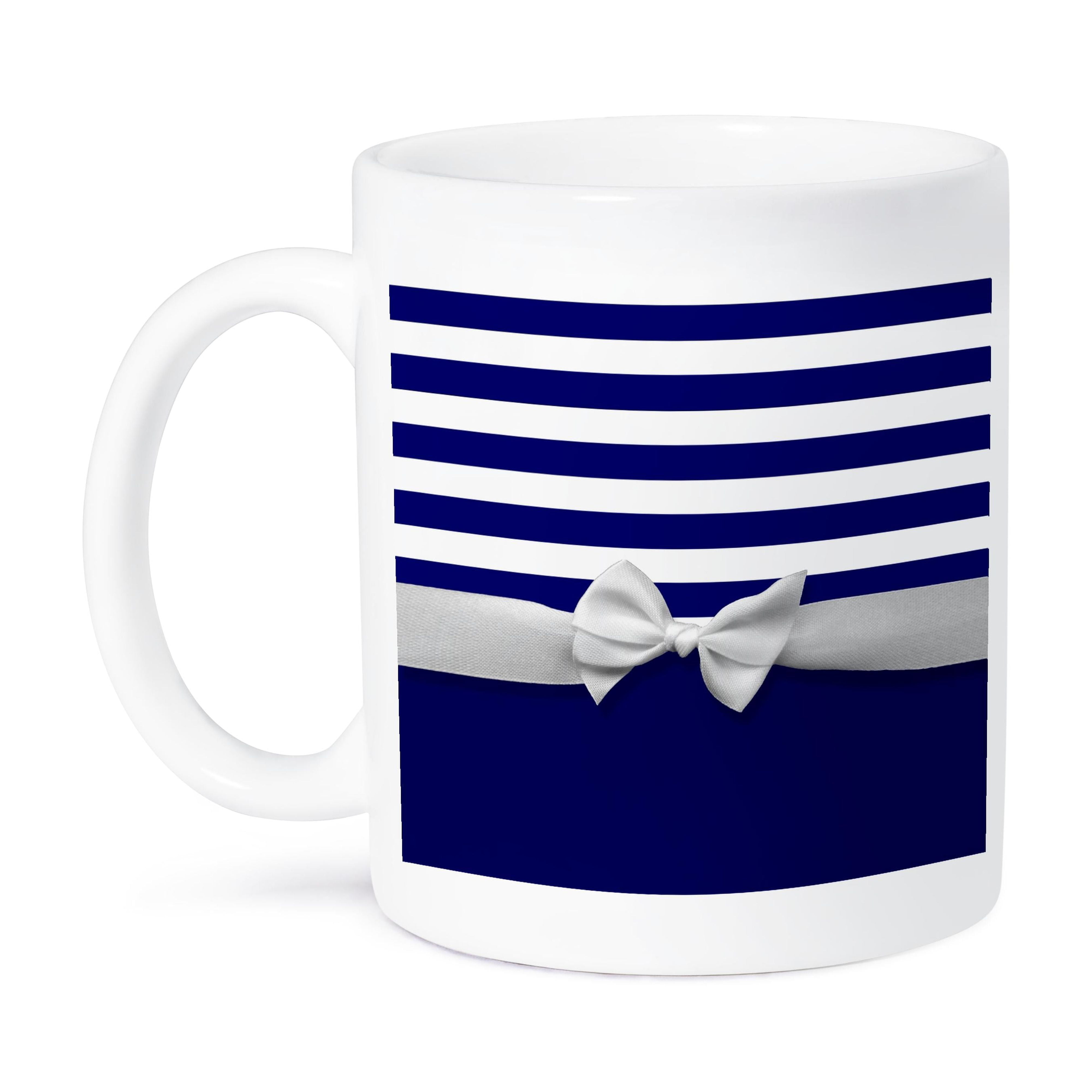 3dRose, Nautical navy blue and white stripes - faux white ribbon bow ...