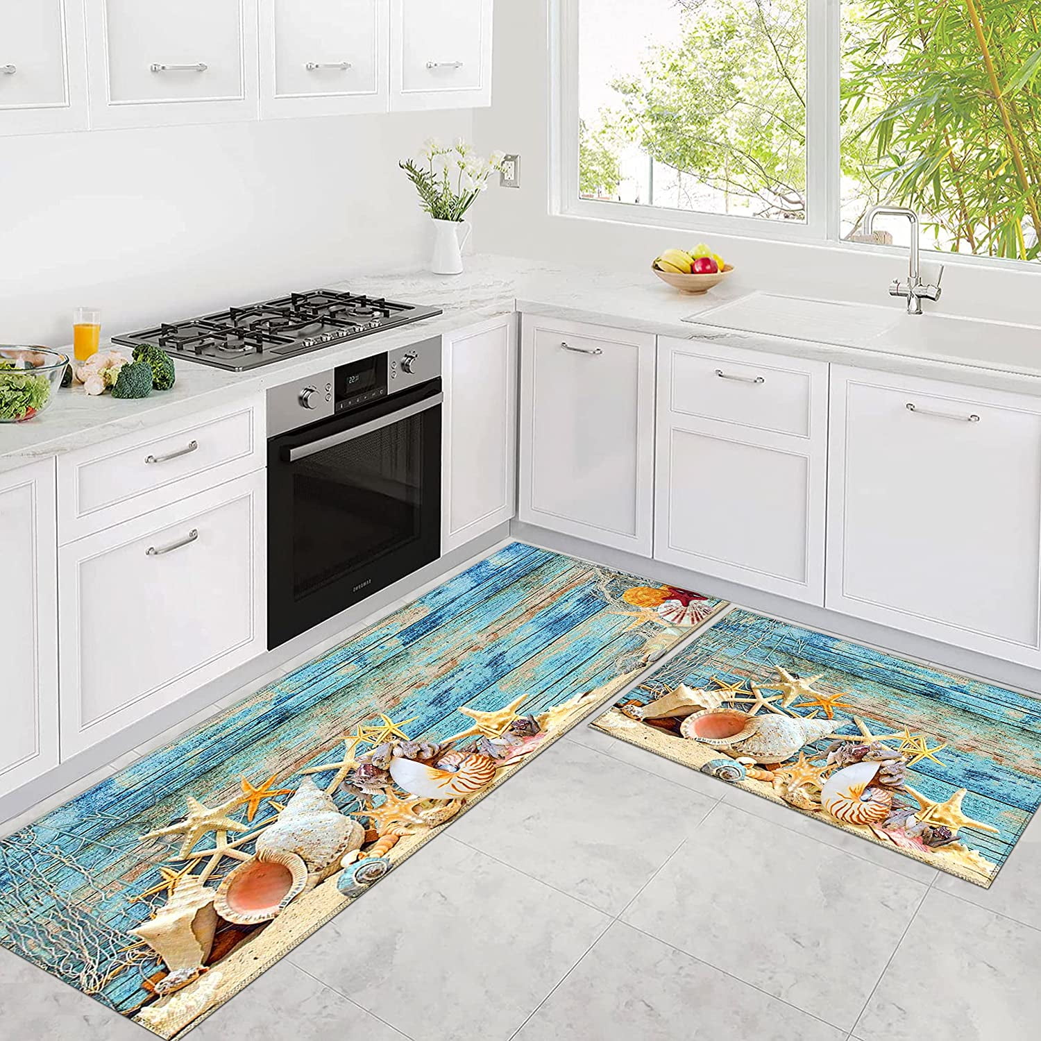 Nautical rug Beach Kitchen Mats for Floor 2 Piece, Beach Mat Anti ...