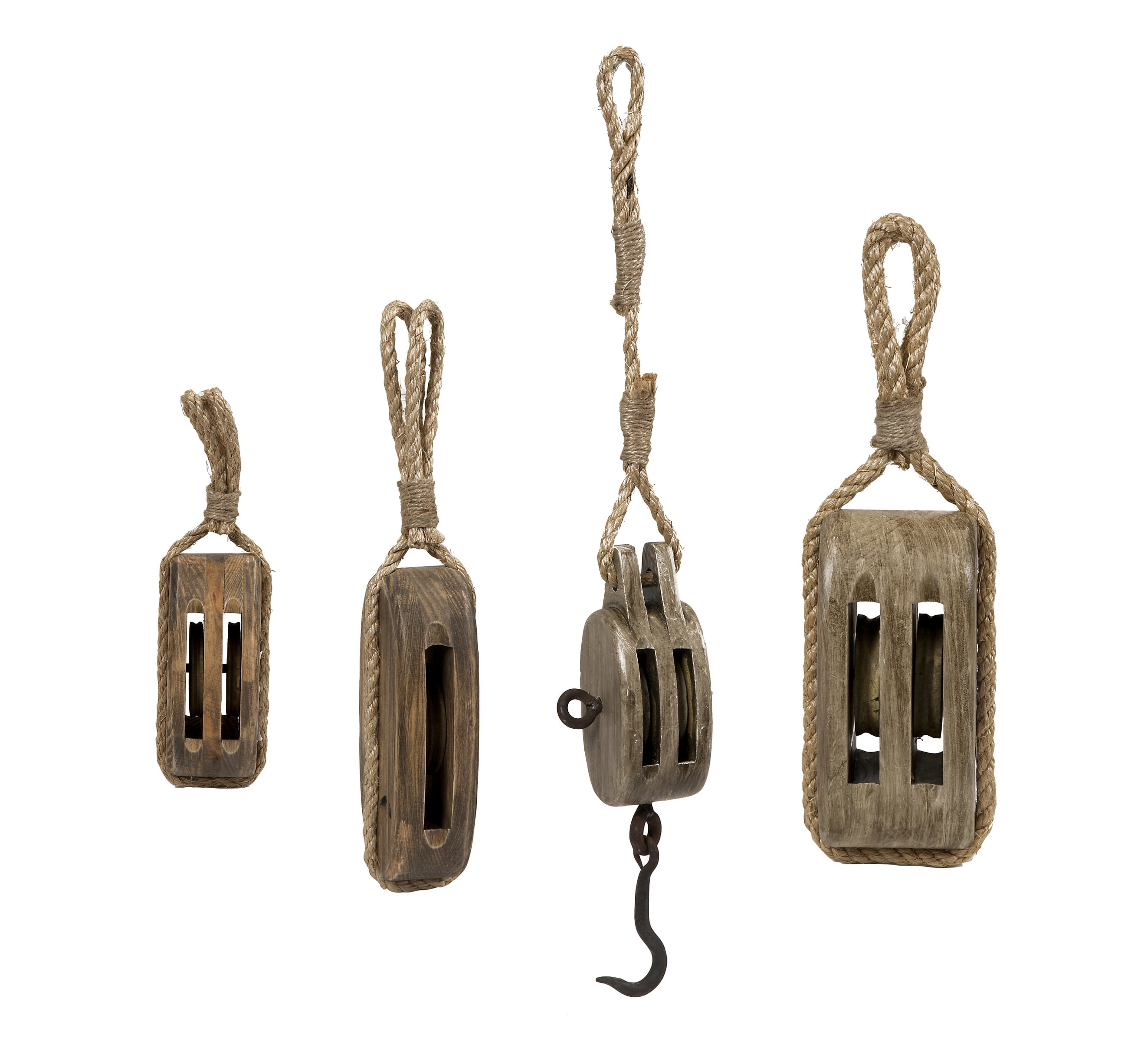 Nautical wooden pulley beach decor - set of 4 - Walmart.com