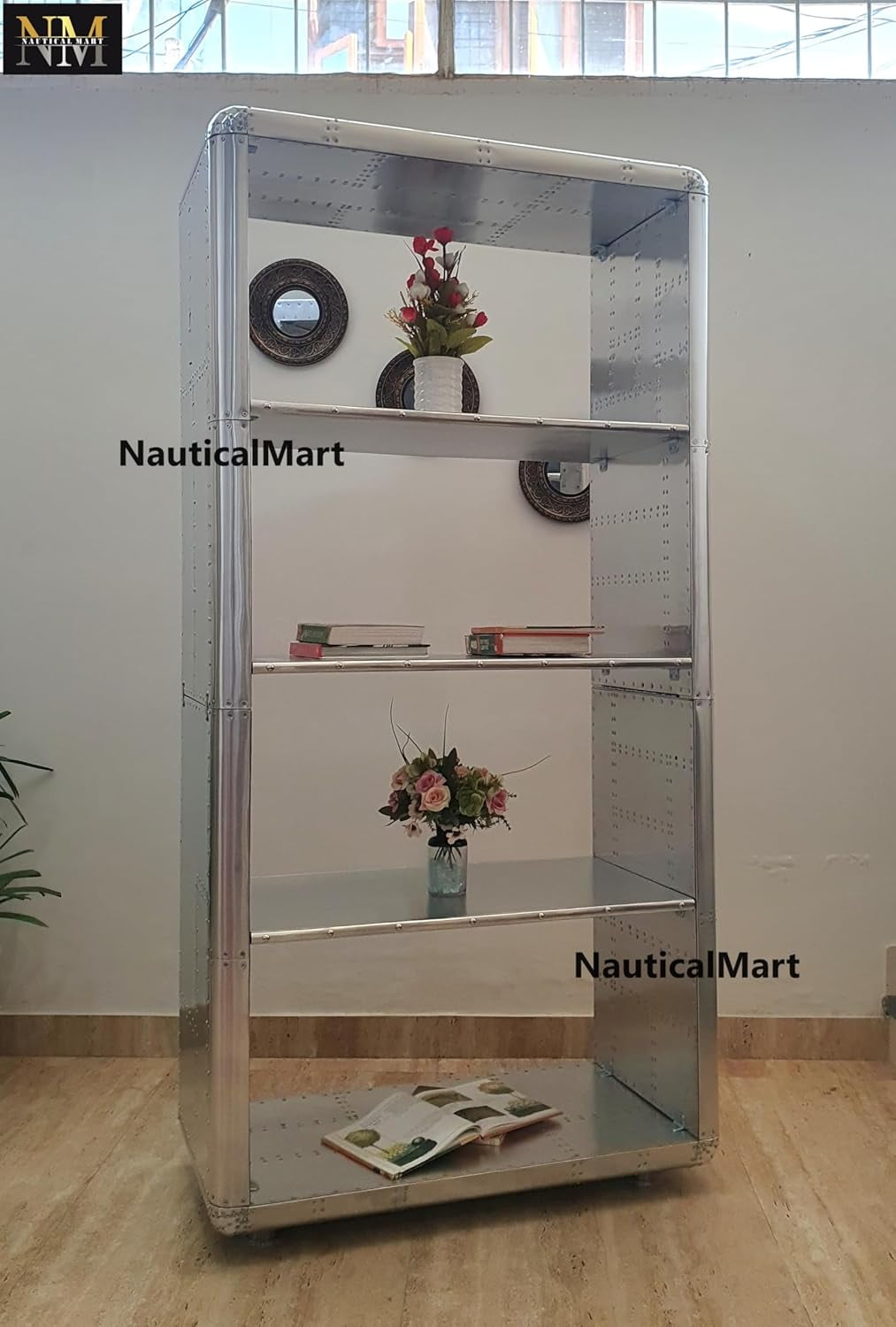 NauticalMart Aluminum Aviator Industrial Metal Bookcase - Silver Home ...