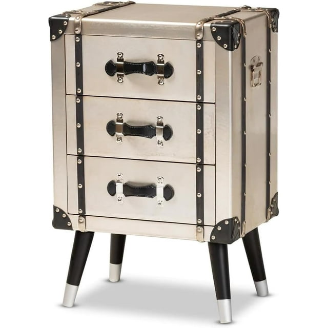 NauticalMart Aluminum Industrial Side Table 3 Drawer Aviator End Table ...