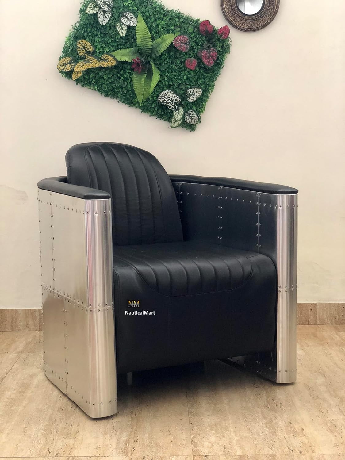 NauticalMart Aluminum Leather Armchair Mid Century Industrial Sofa ...