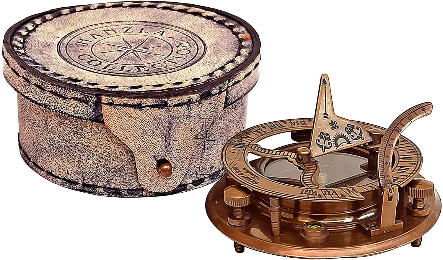 NauticalMart Antique Brass Sundial Compass with Leather Case - Copper ...
