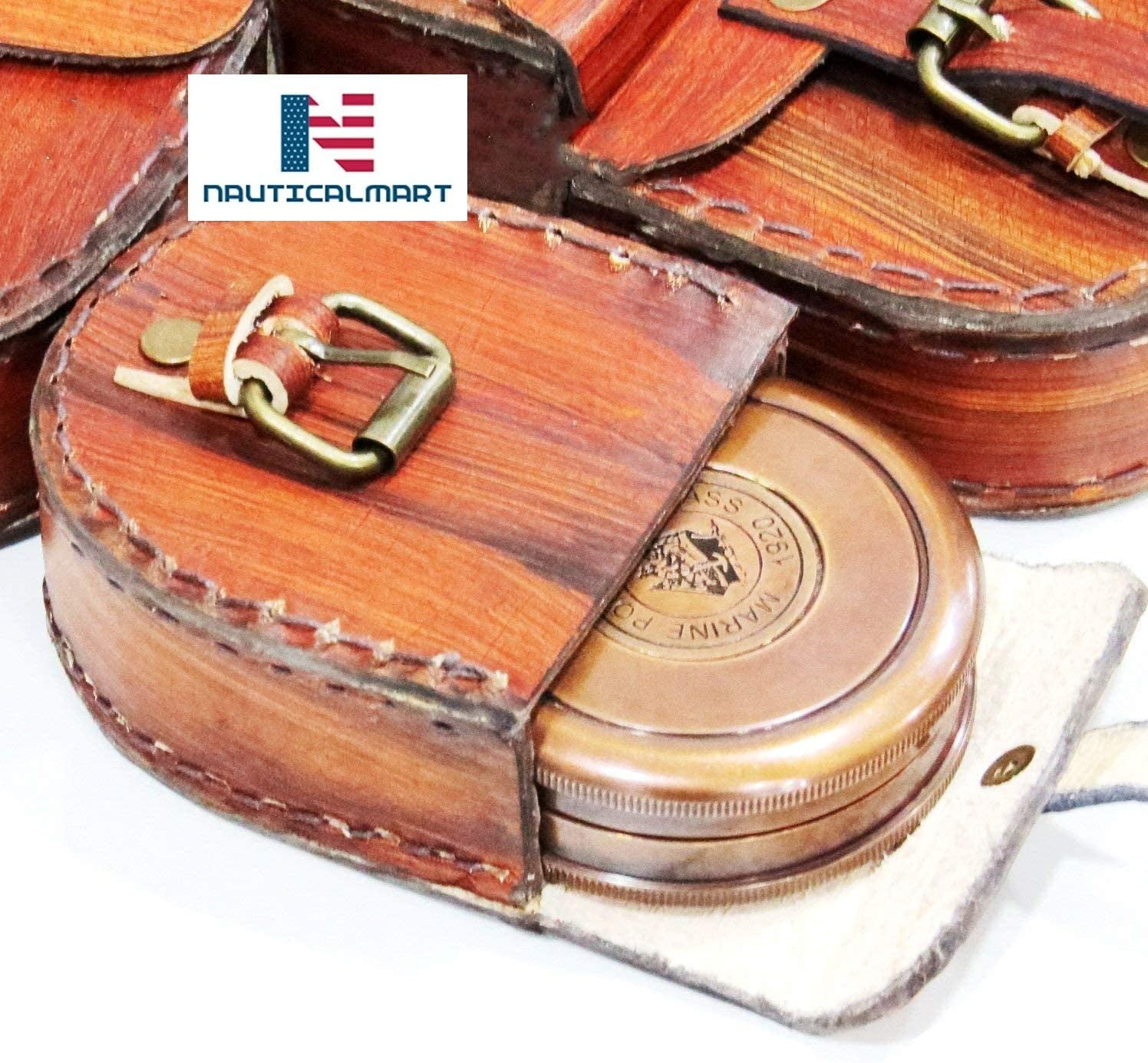 NauticalMart Antiqued Brass Poem Compass with Handmade Leather Carry ...