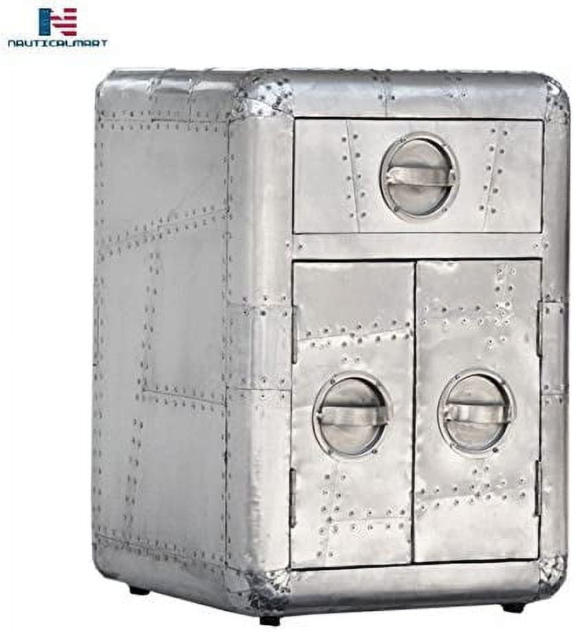 NauticalMart Aviator Aero Aluminum Side End Table, Bed Side One Drawer ...