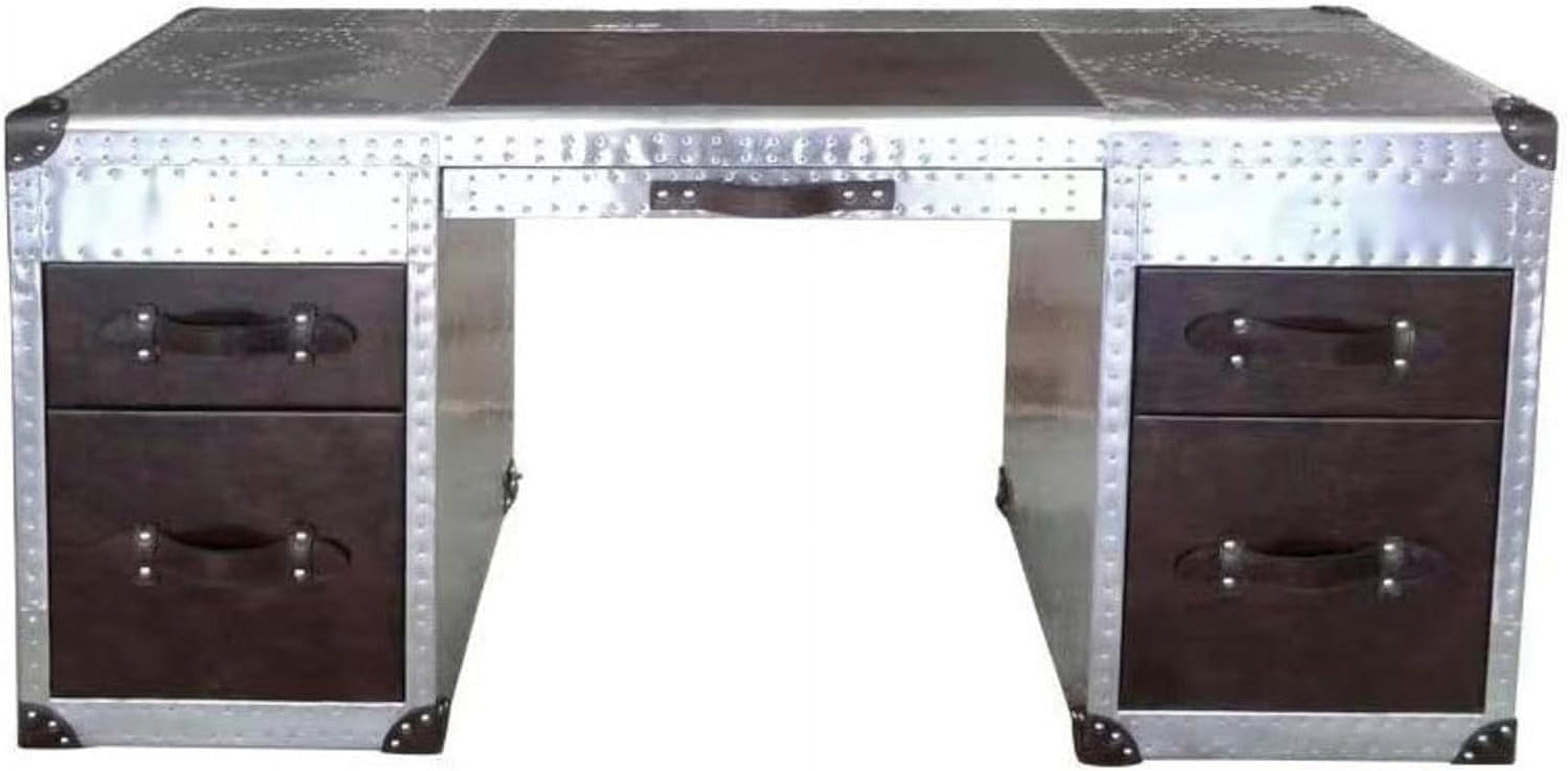 NauticalMart Aviator Aluminum Desk with Leather Drawer Computer/Study ...