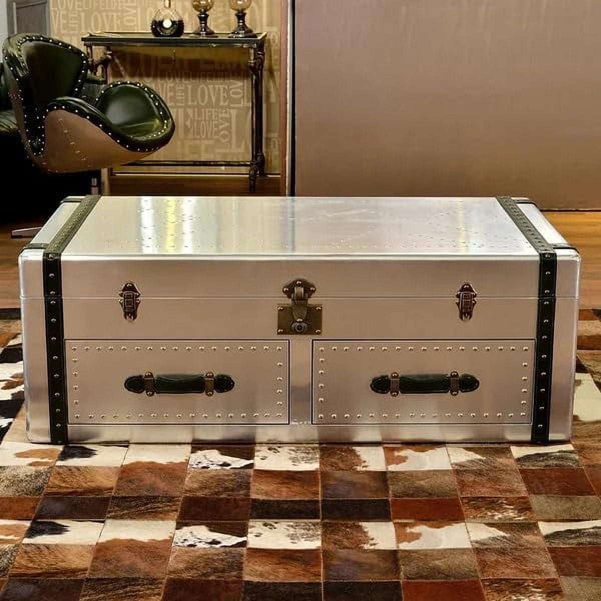 NauticalMart Aviator Coffee Table with Drawers & Storage Aluminum ...