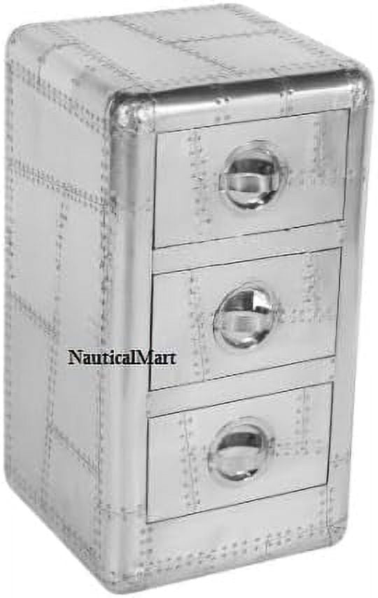 NauticalMart Aviator Furniture Wood & Aluminum Side Table with 3 Drawer ...