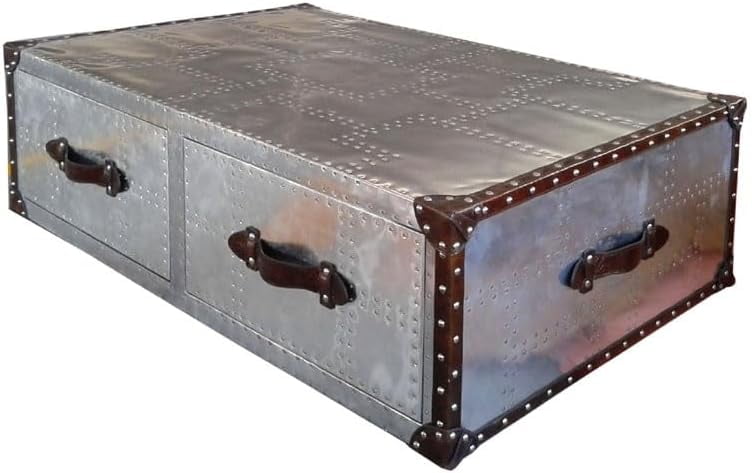NauticalMart Aviator Leather Steamer Coffee Table with Vintage Storage ...