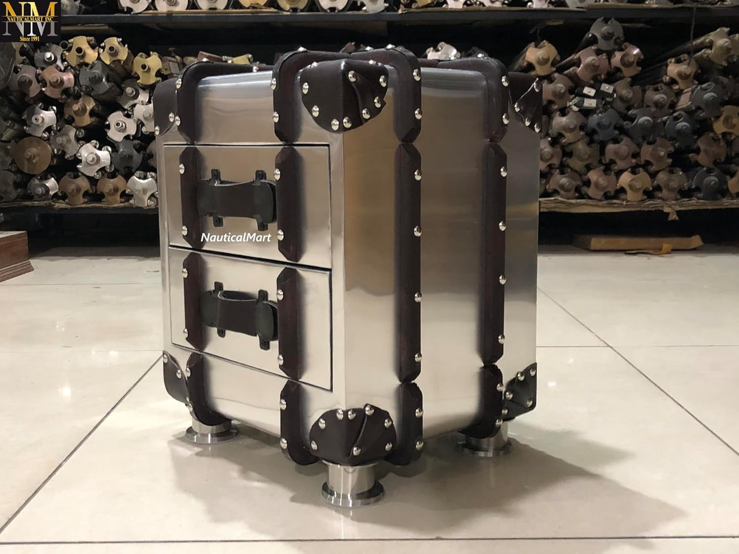 NauticalMart Aviator Luggage Trunk Aluminum Side Table, Vintage End ...
