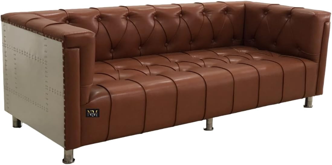 NauticalMart Aviator Three Seater Sofa, Real Leather and Aluminum ...