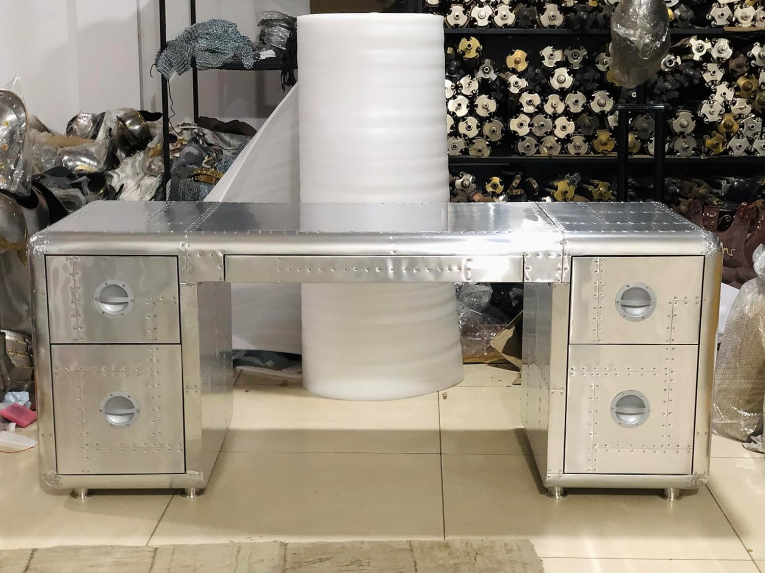 NauticalMart Aviator Writing Blackhawk Desk - Aluminium Table Mid ...