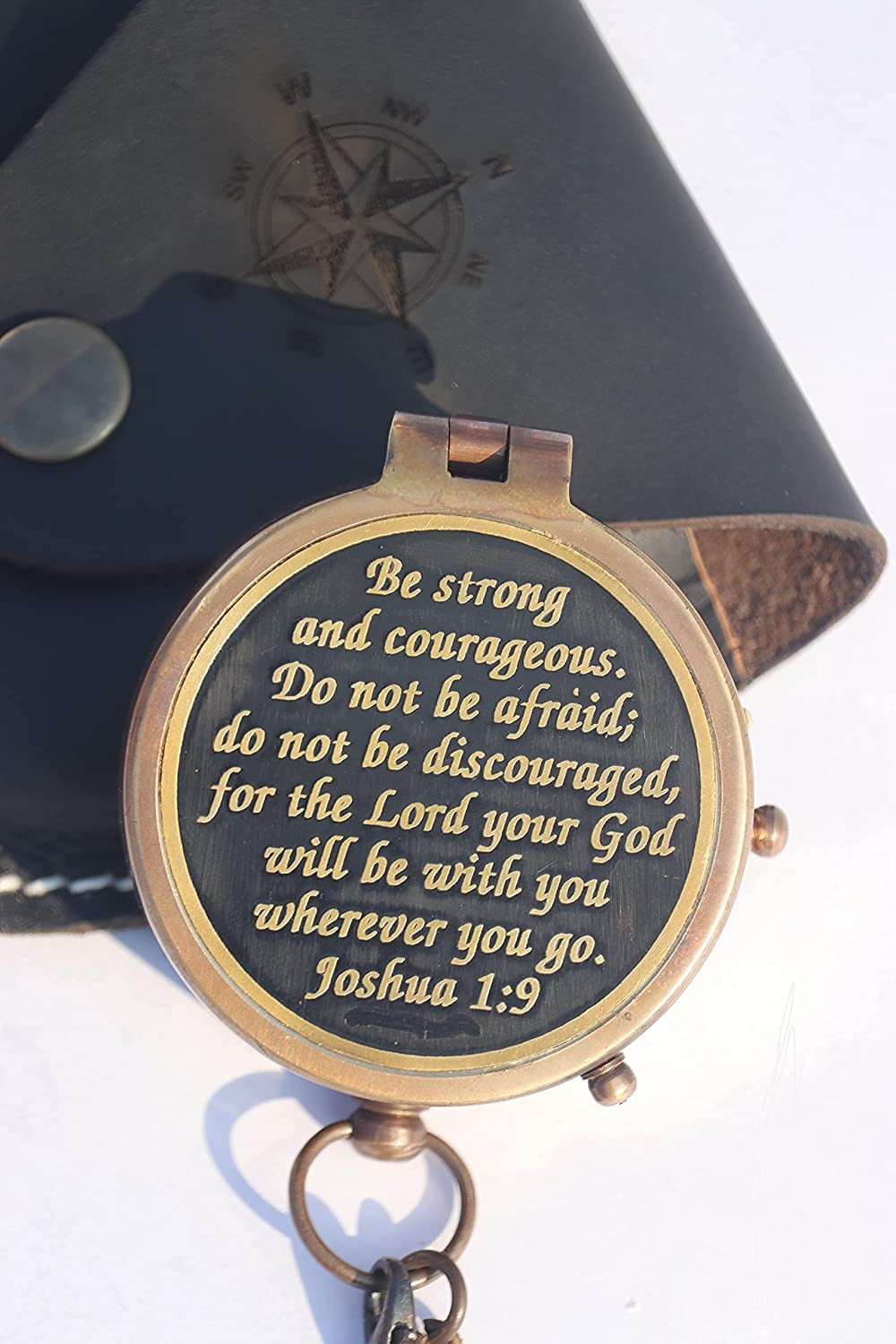 NauticalMart Be Strong and Courageous Brass Engraved Compass, Stamped ...