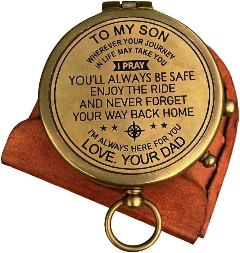 NauticalMart Brass Compass with Leather Case - Dad to Son Gift, Love ...