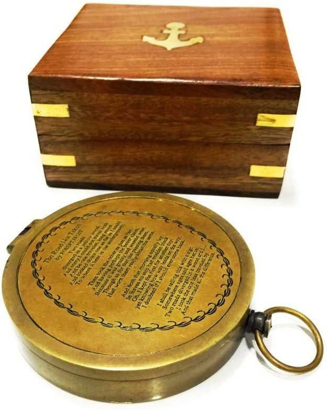 NauticalMart Brass Compass with Rosewood Case Engraved Poem Compass ...