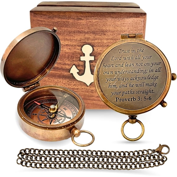 NauticalMart Brass Compass Unique Print 'Trust in The' Engraved Compass ...