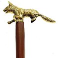 NauticalMart Brass Walking Stick Fox Head Handle with Brown Wooden ...