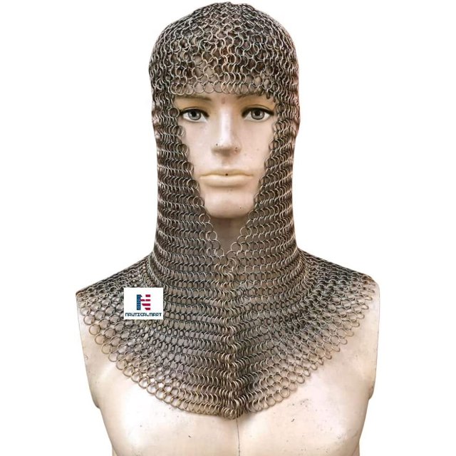 NauticalMart Chainmail Coif Medieval Knight Renaissance Armor Chain Mail Hood Viking LARP ...