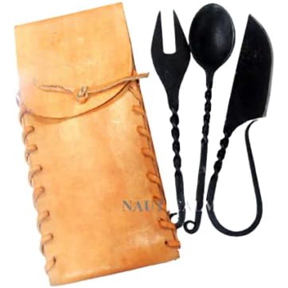 NauticalMart Hand Forged Medieval Eating Utensil Set of 4 Pieces Viking ...