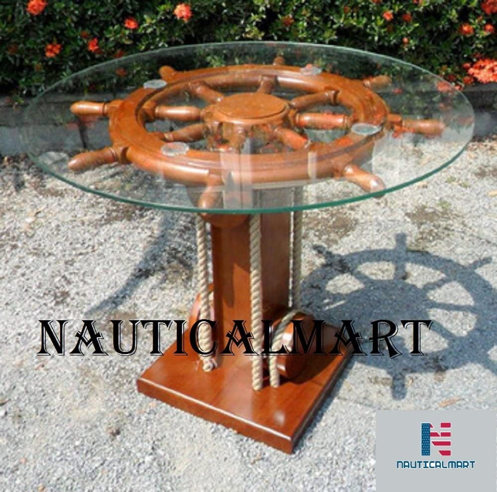 NauticalMart Wooden Ship Wheel Table Nautical Unique Wood Ship Wheel ...