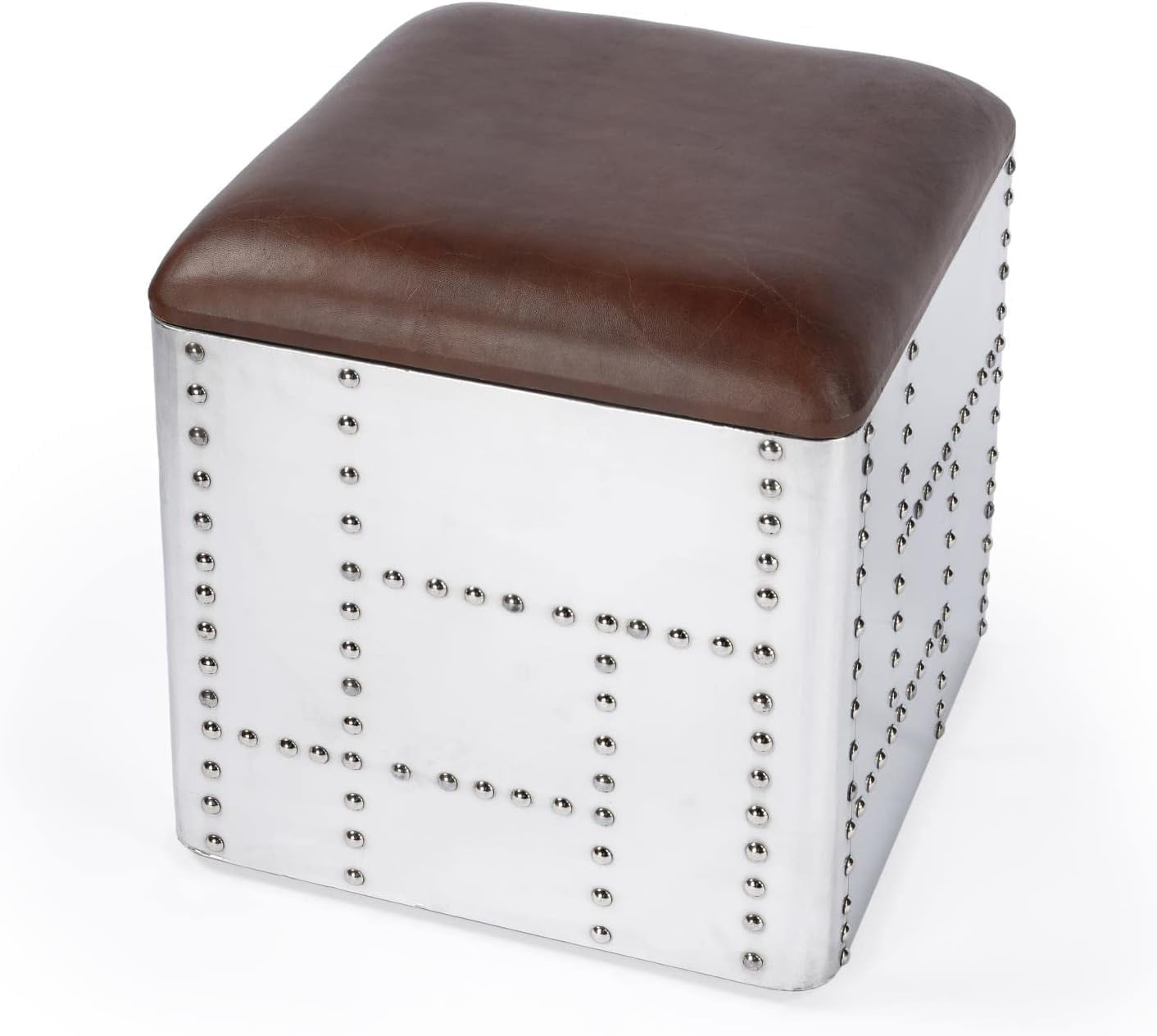 NauticalMart Wooden Square Ottoman Side Table Midway Aviator Leather ...