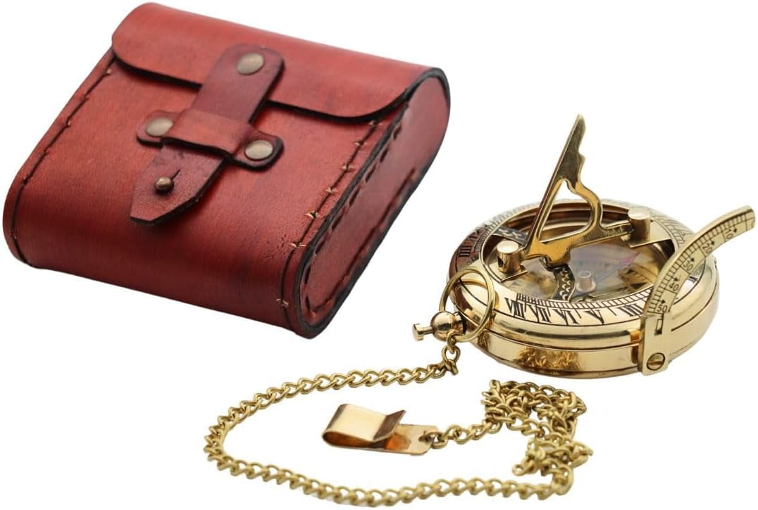 Nauticalmart Vintage Brass Sundial Compass with Leather Case - Antique ...