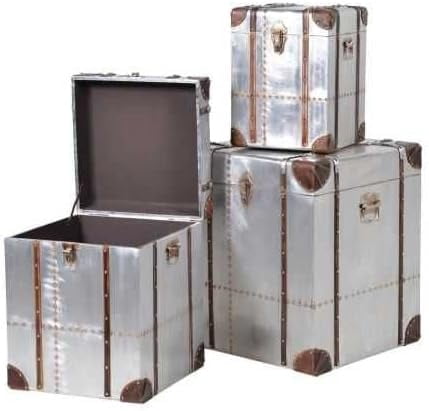 Nauticalmart aviator furniture metal fitting Silver trunk Set of 3 ...