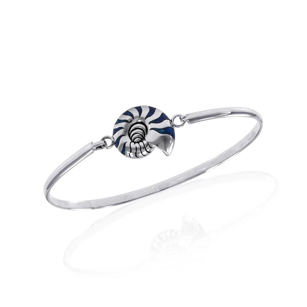 Nautilus Shell 925 Sterling Silver Spring Lock Bracelet Beach Ocean Sea ...