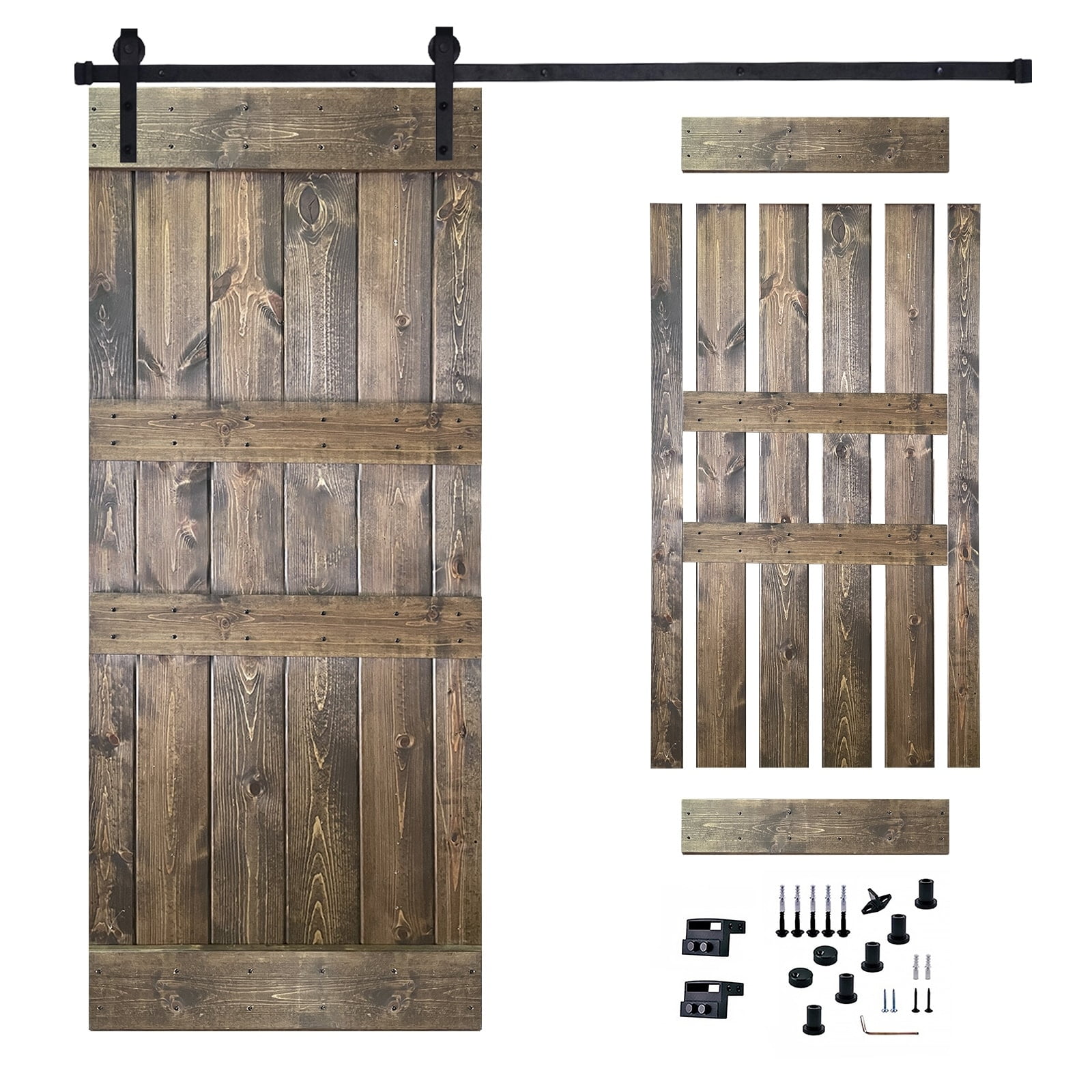 Nauxus Sliding Barn Wood Door with Hardware Kit,Pre-Drilled to Assemble ...