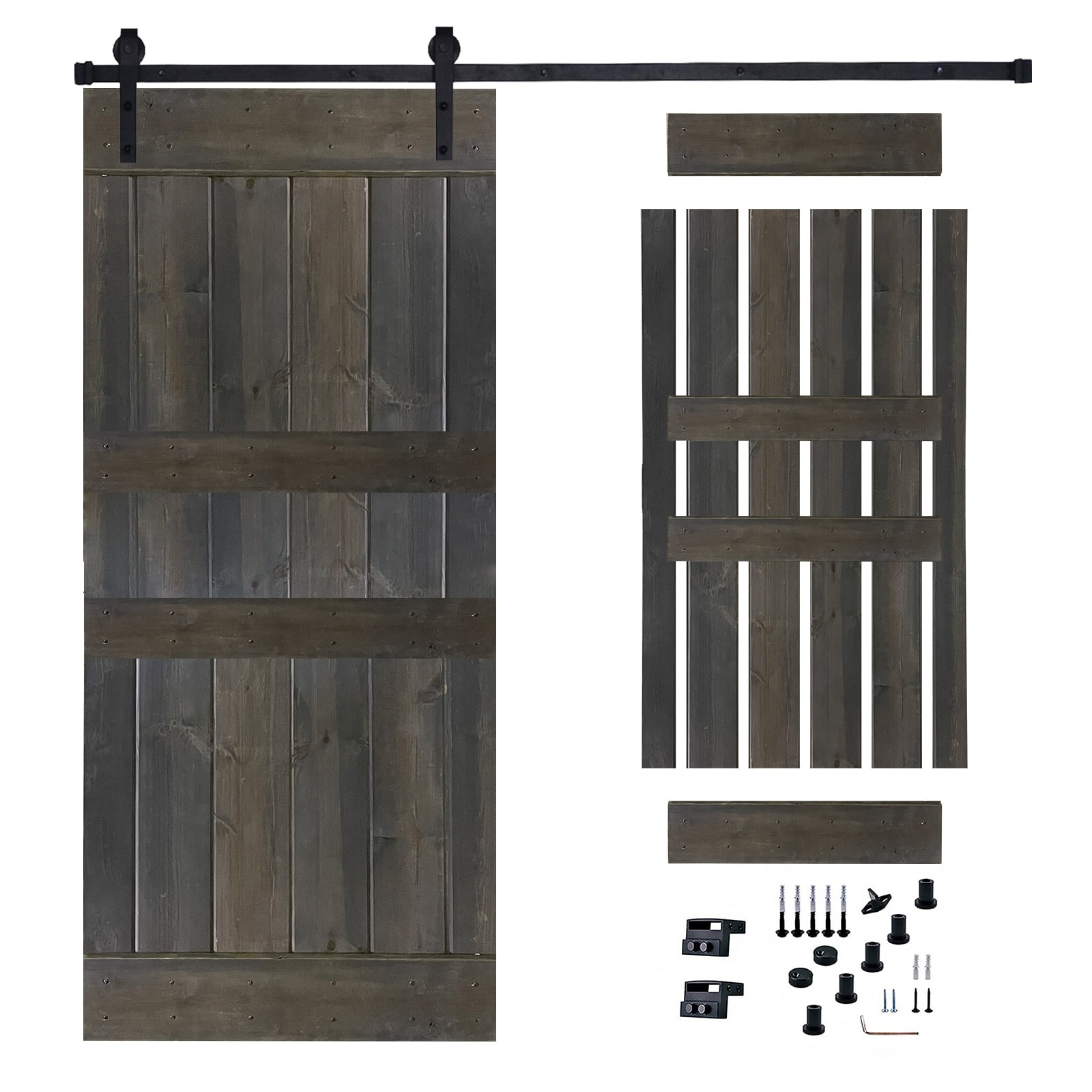Nauxus Sliding Barn Wood Door with Hardware Kit,Pre-Drilled to Assemble ...