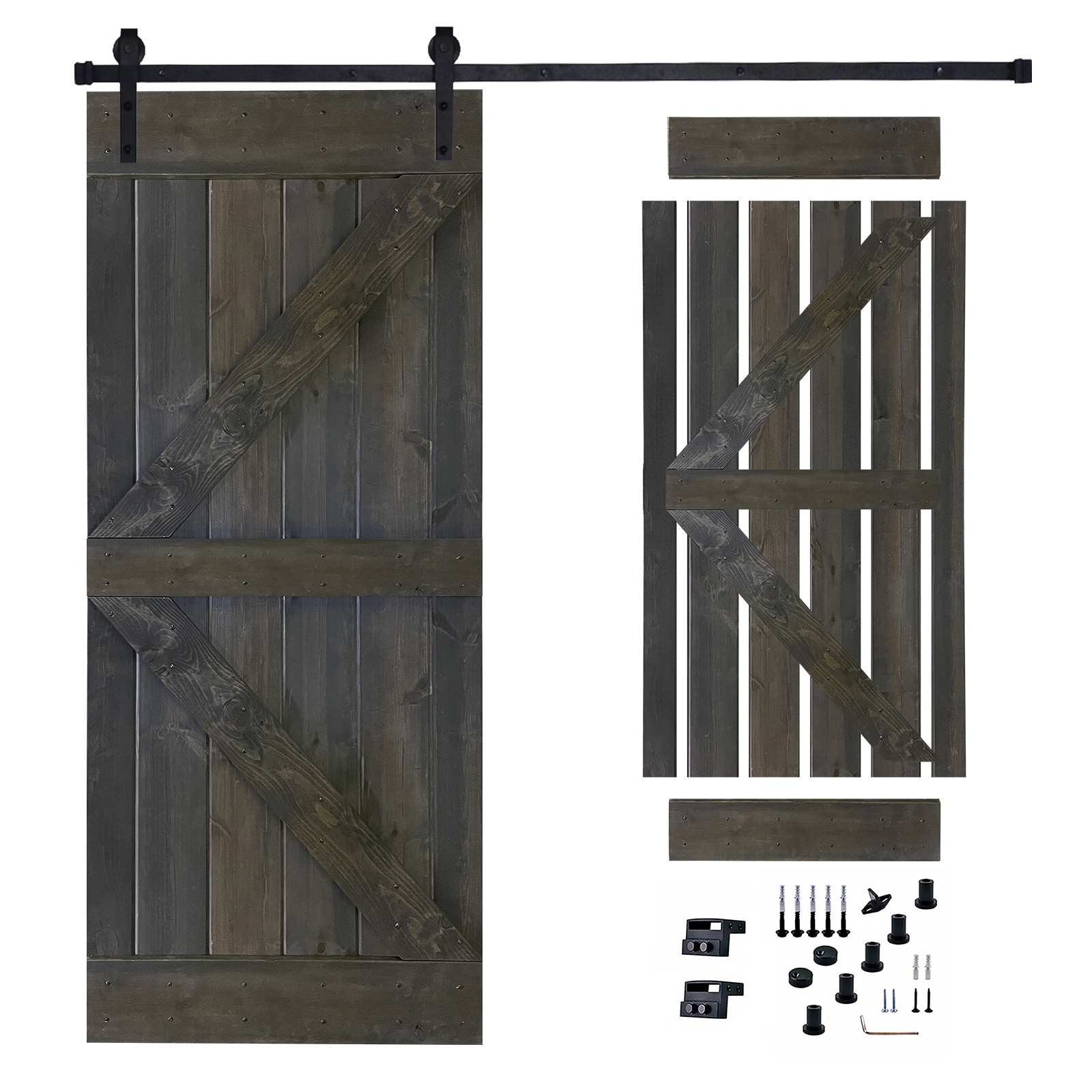 Nauxus Sliding Barn Wood Door with Hardware Kit,Pre-Drilled to Assemble ...