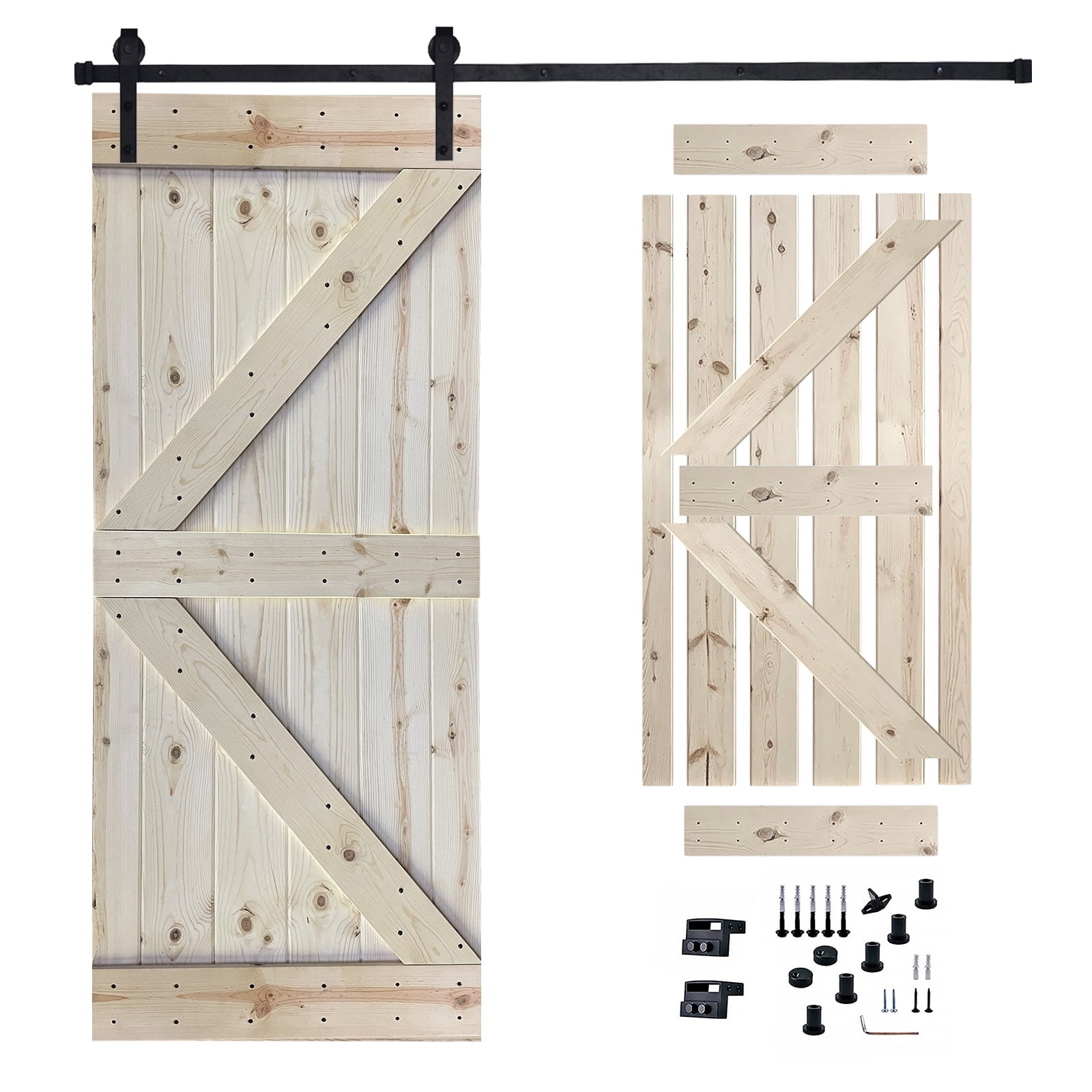 Nauxus Sliding Barn Wood Door with Hardware Kit,Pre-Drilled to Assemble ...