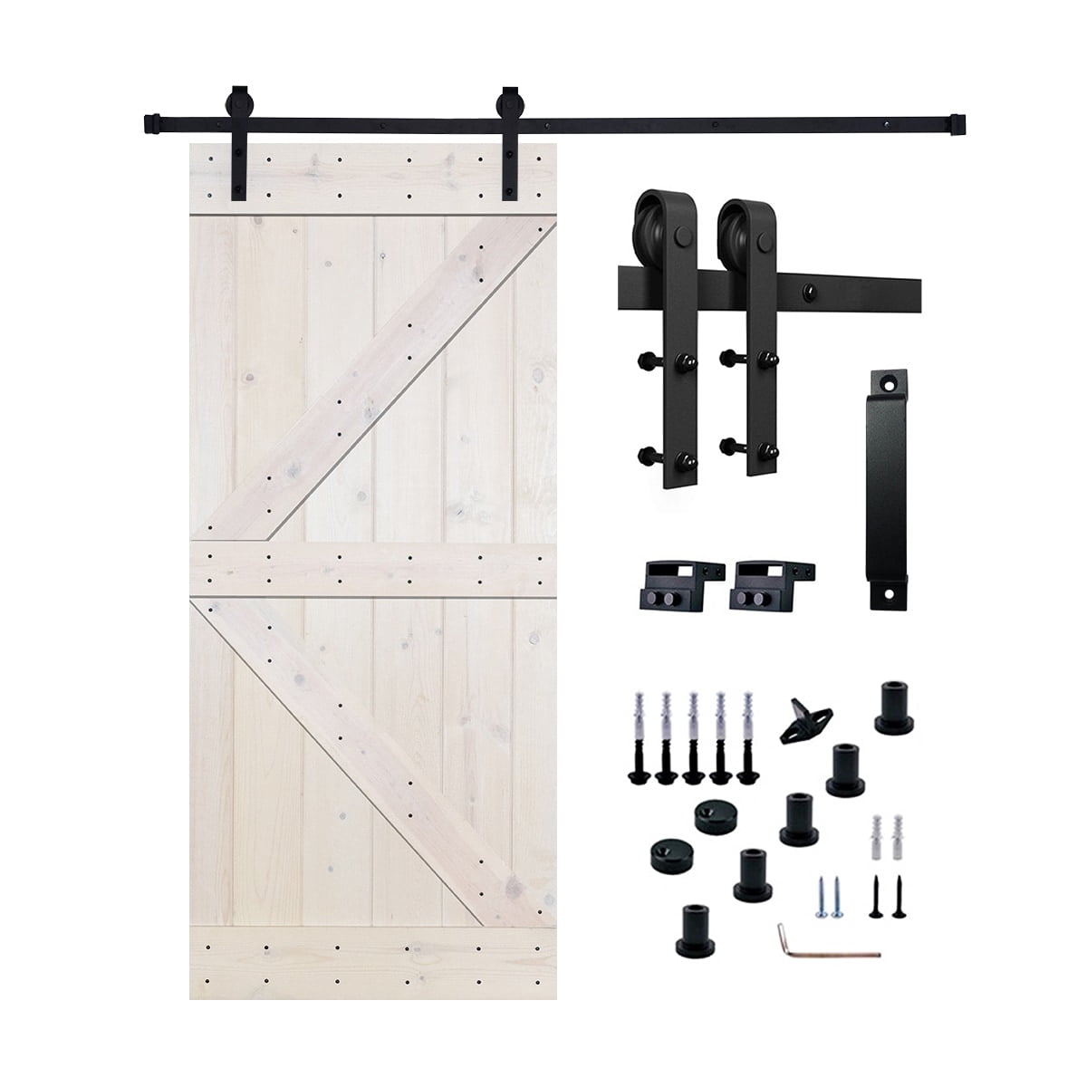 Nauxus Sliding Barn Wood Door with Hardware Kit,Pre-Drilled to Assemble ...