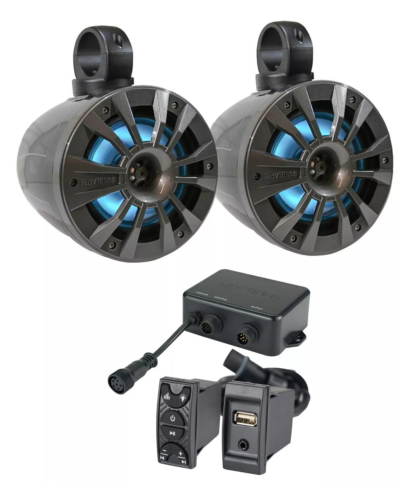 NavAtlas NT650AT - 100W RMS 6.5" Lighted Speakers w/ NA2BT Bluetooth ...