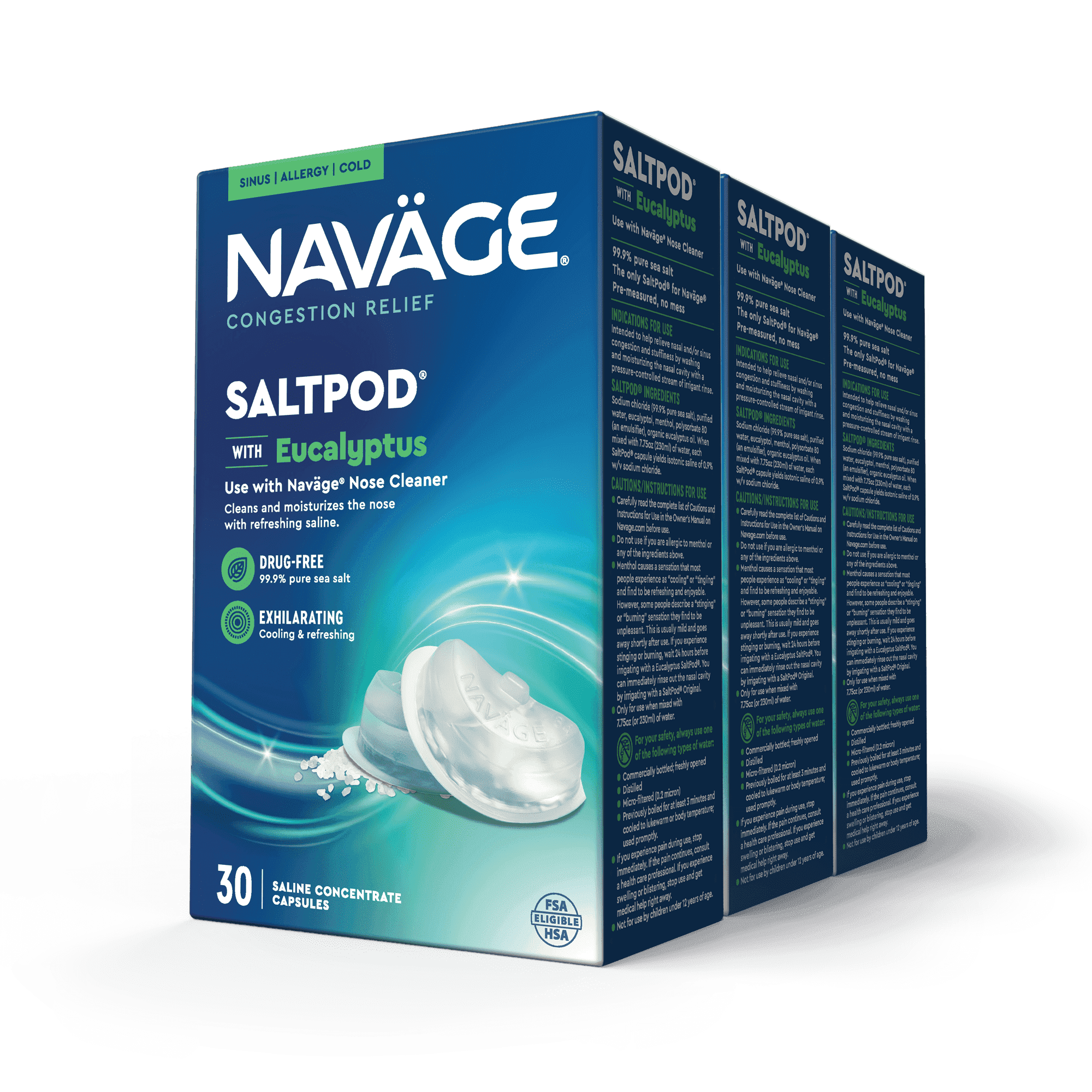 Navage Eucalyptus SaltPods: 90 Nose Cleaner Capsules Bundle (3 Packs ...